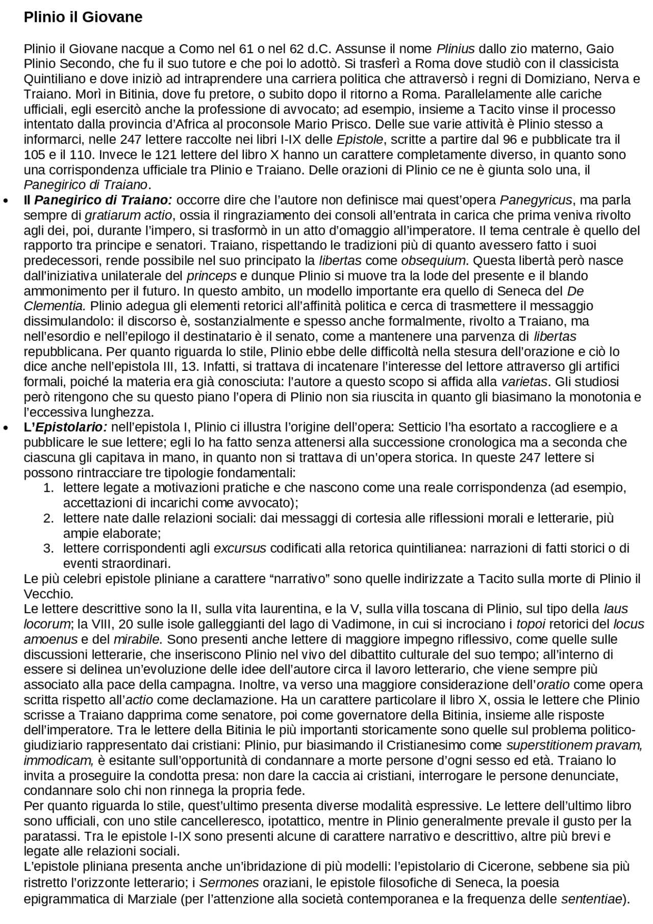 Letteratura Latina Plinio Il Giovane Appunti Di Latino Docsity