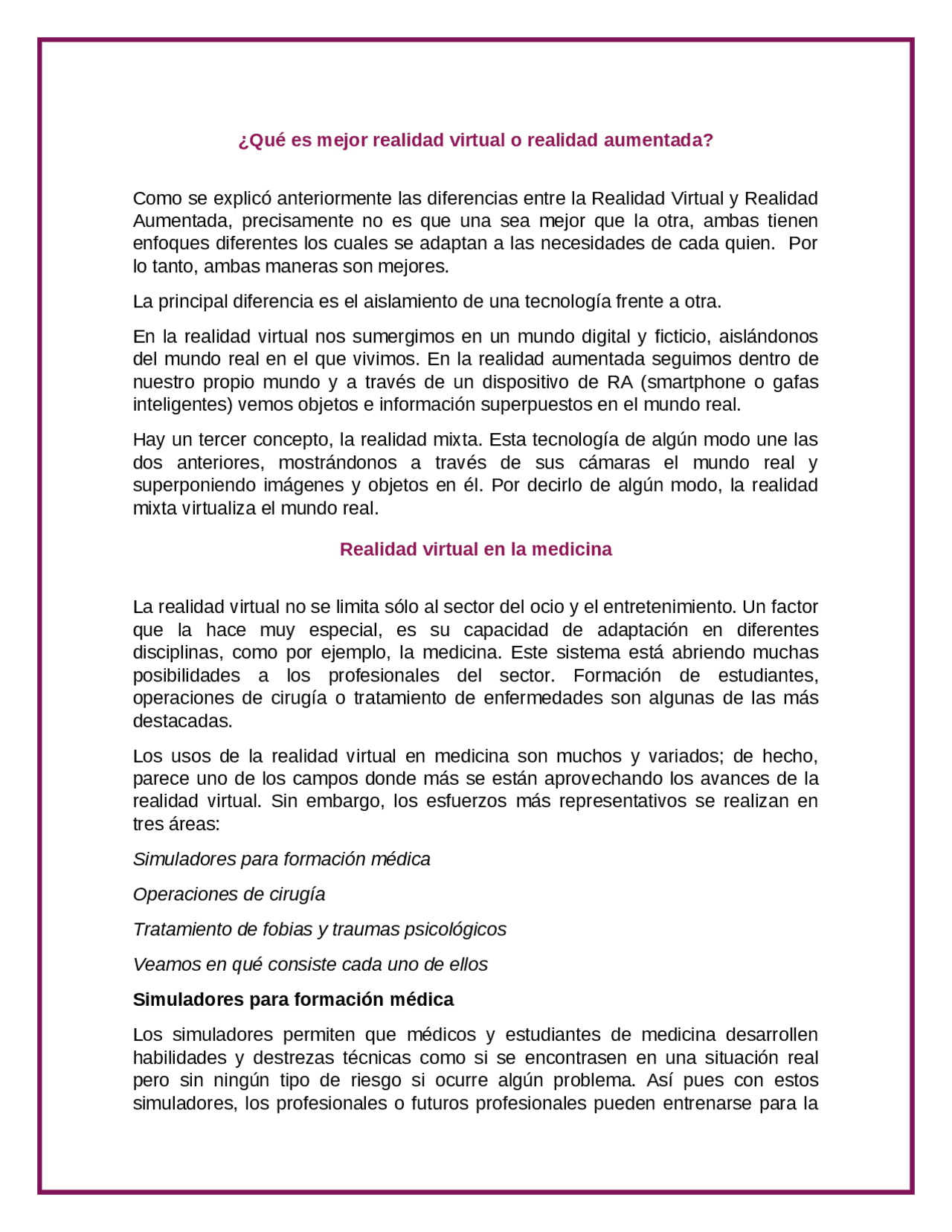 Realidad Virtual Resumen Summaries Technology Docsity
