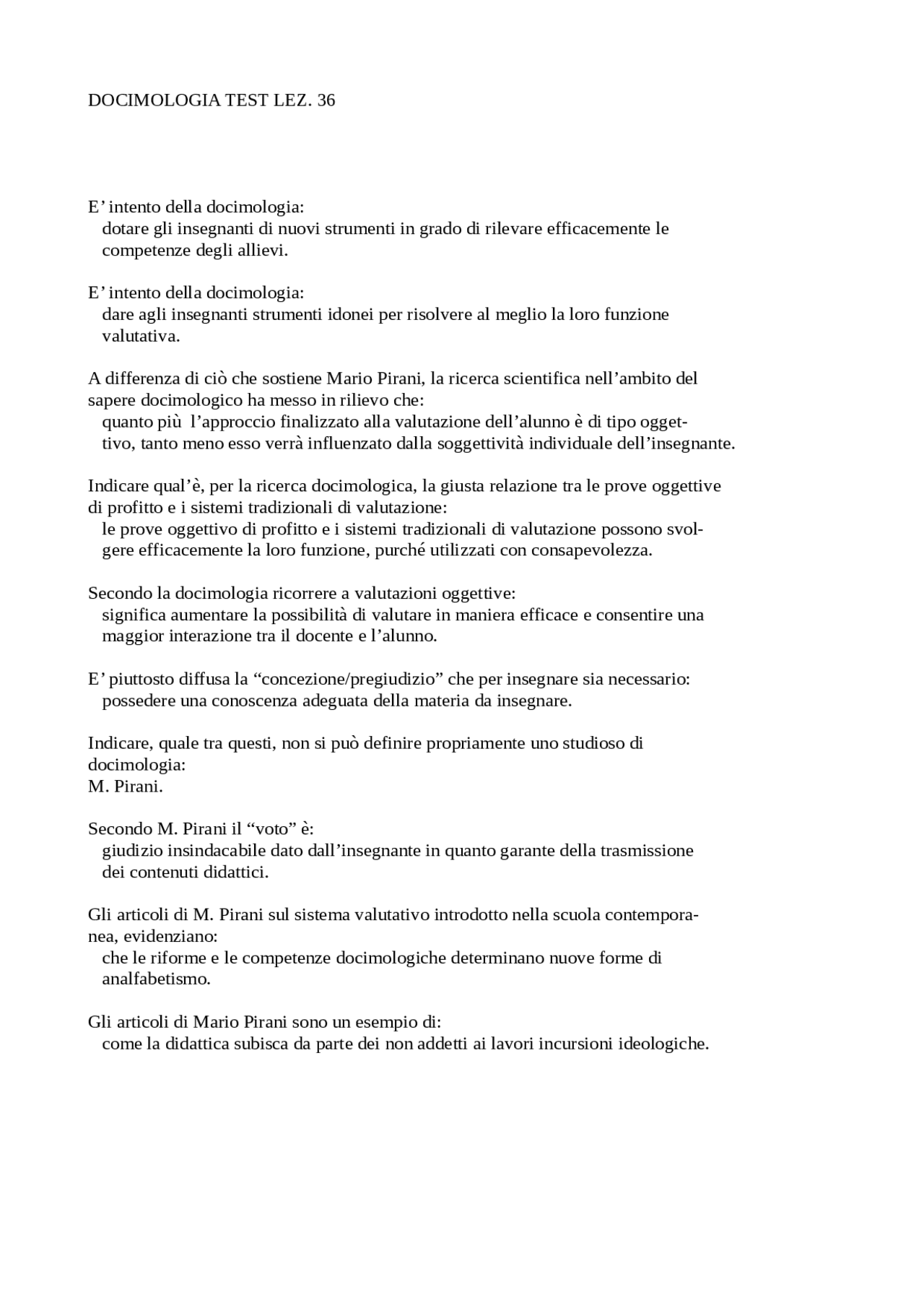 TEST LEZ. 36 DOCIMOLOGIA UNIPEGASO | Prove d'esame di Docimologia ...