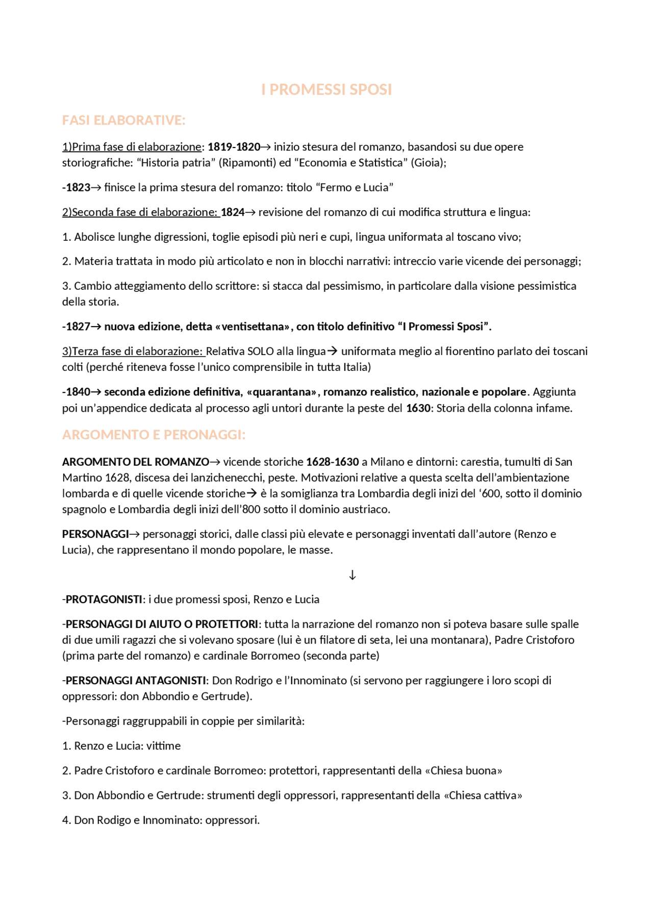 Appunti Generali Sui Promessi Sposi Appunti Di Italiano Docsity
