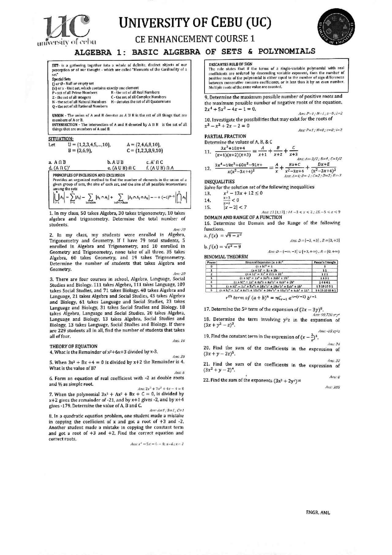It Includes Trigonometry And Algebra Exercises Trigonometry Docsity