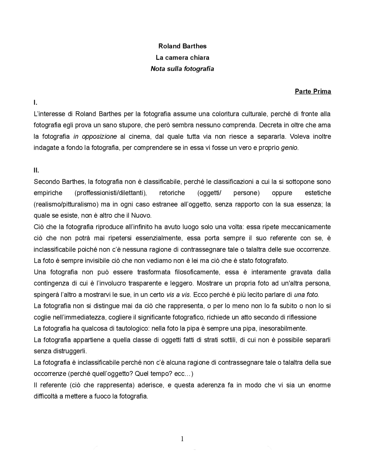 Riassunto Camera Lucida La Camera Chiara R Barthes Appunti Di