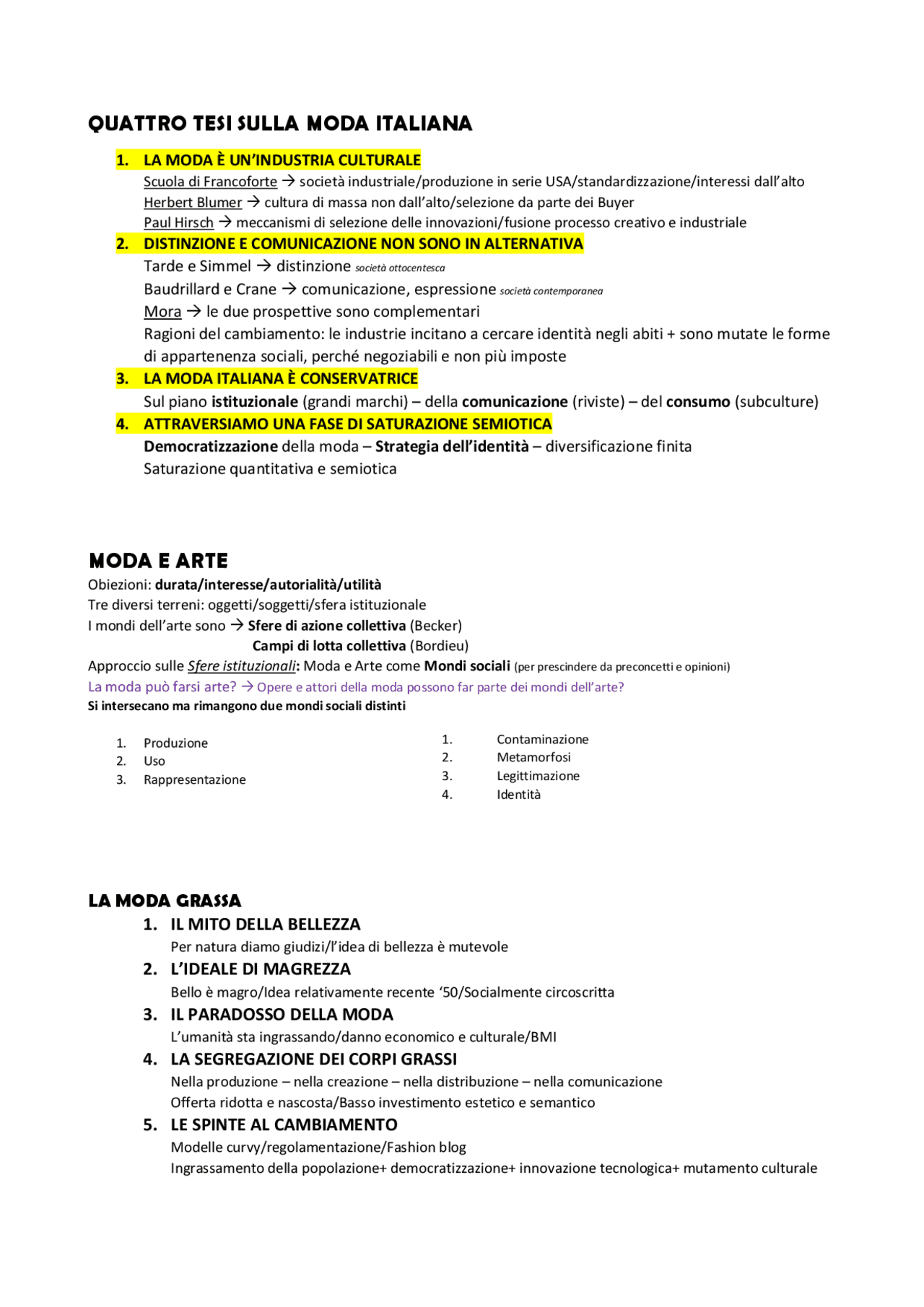Schema argomenti - Filosofia della Moda - Design Polimi | Schemi e mappe concettuali di ...