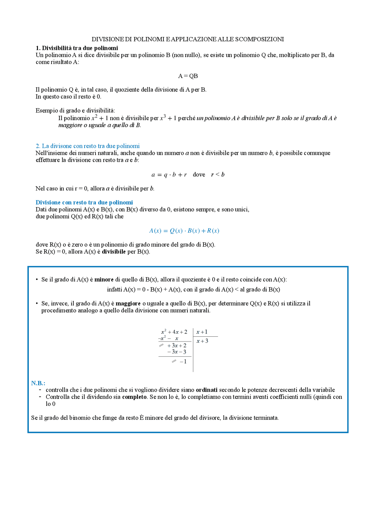 Divisione E Scomposizione Di Polinomi Schemi E Mappe Concettuali Di