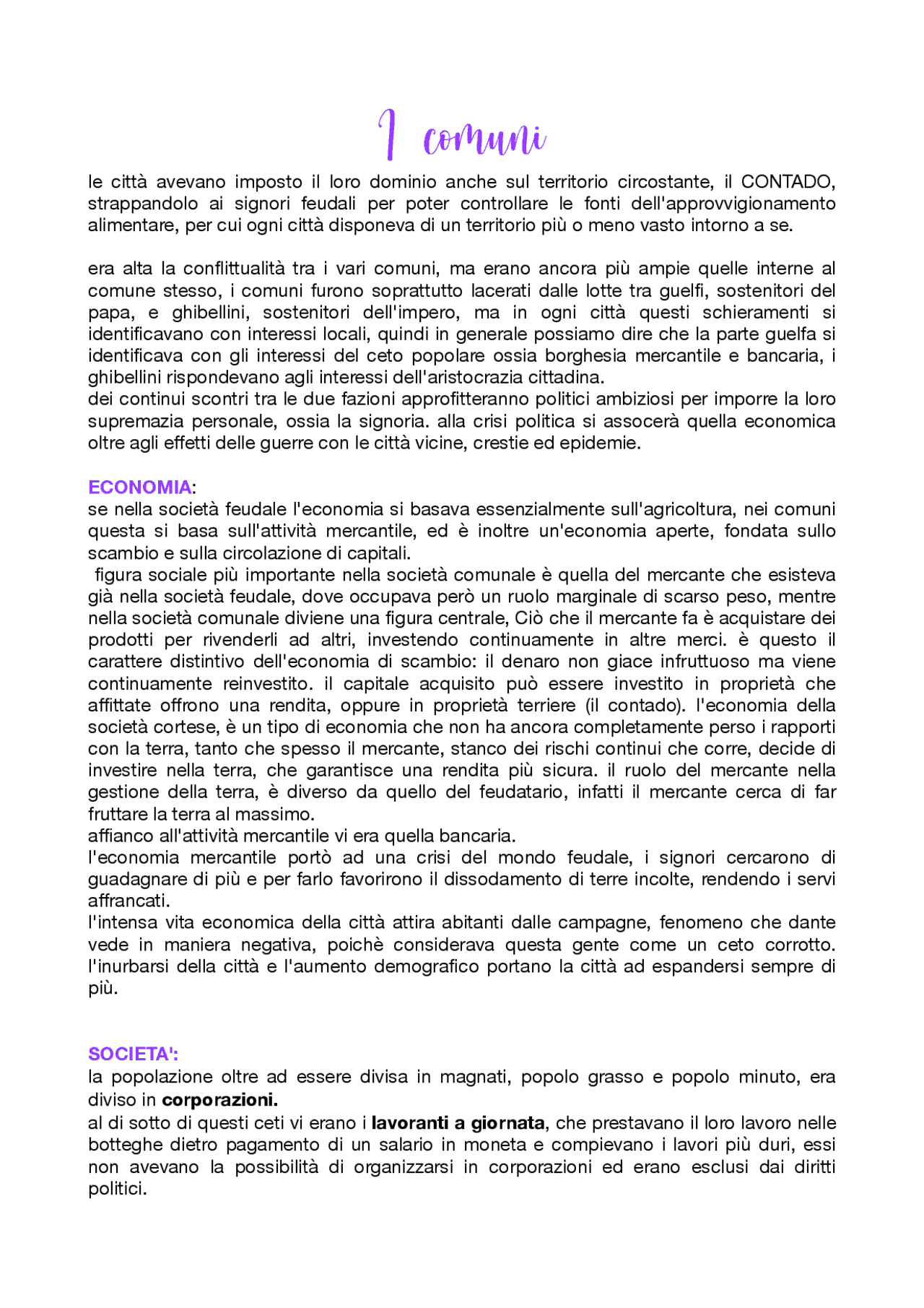 I Comuni Nel Medioevo Appunti Di Italiano Docsity