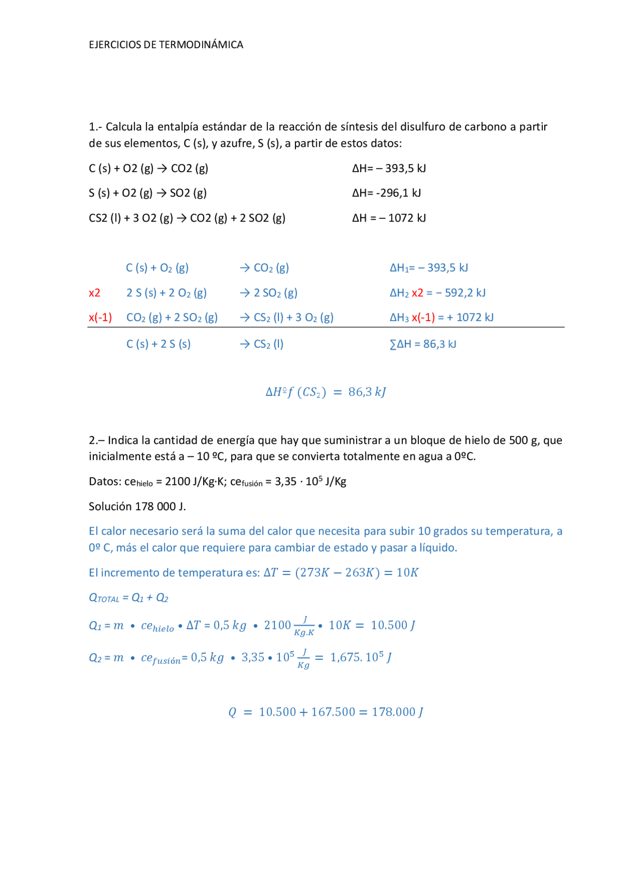 Ejercicios De Termodinámica Ejercicios De Química Docsity