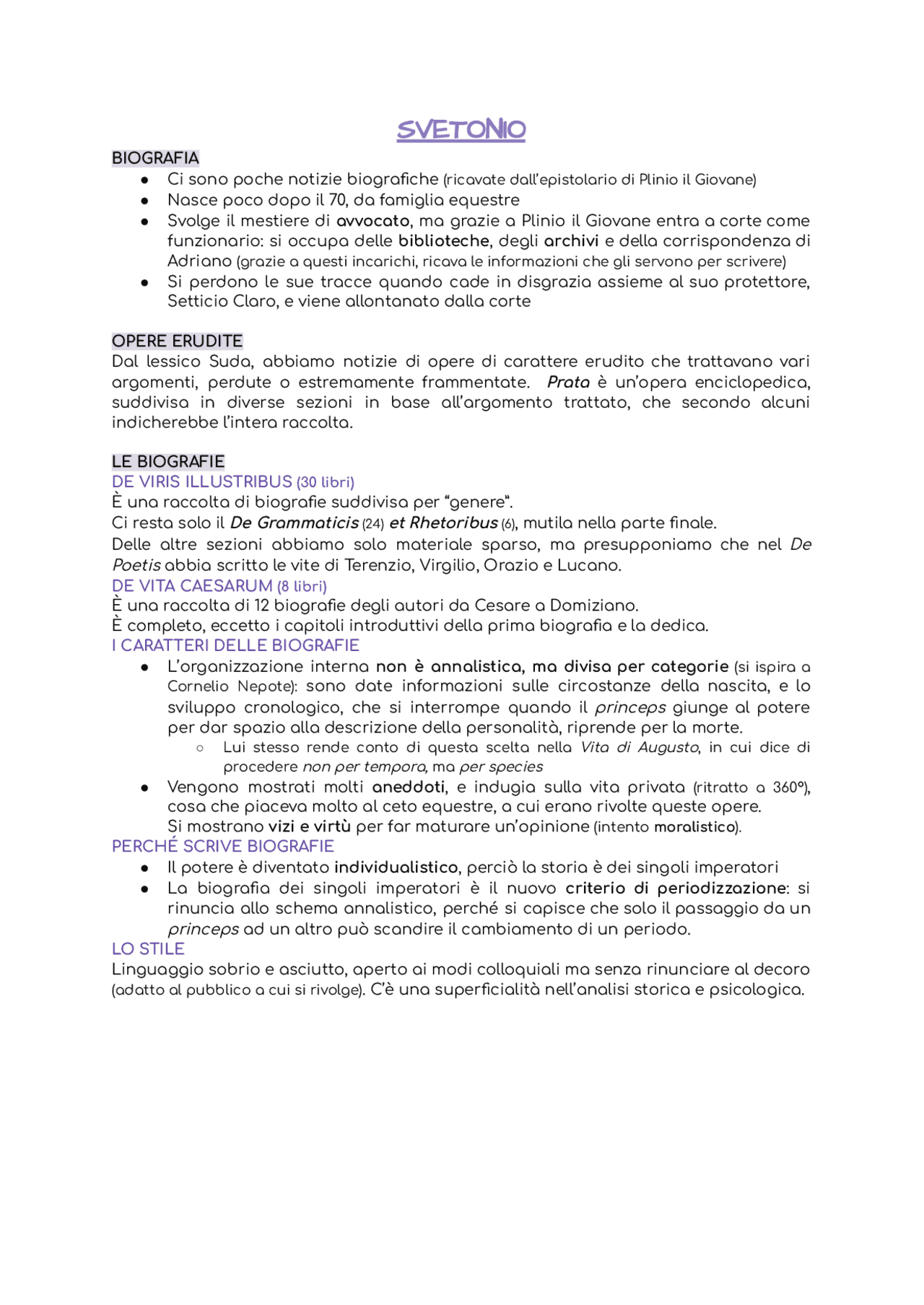 Svetonio Vita E Opere Appunti Di Latino Docsity