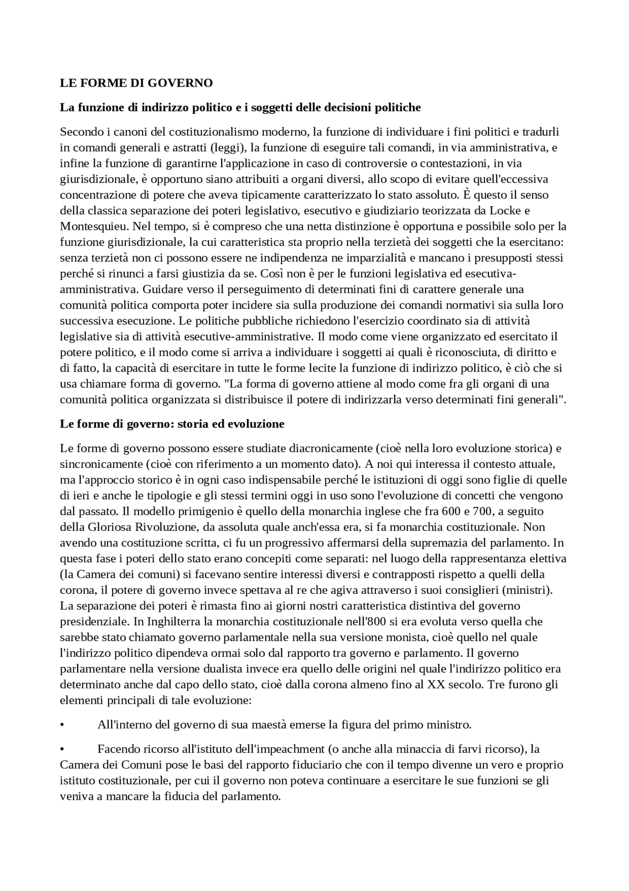 Le Forme Di Governo Diritto Pubblico Appunti Di Diritto Pubblico