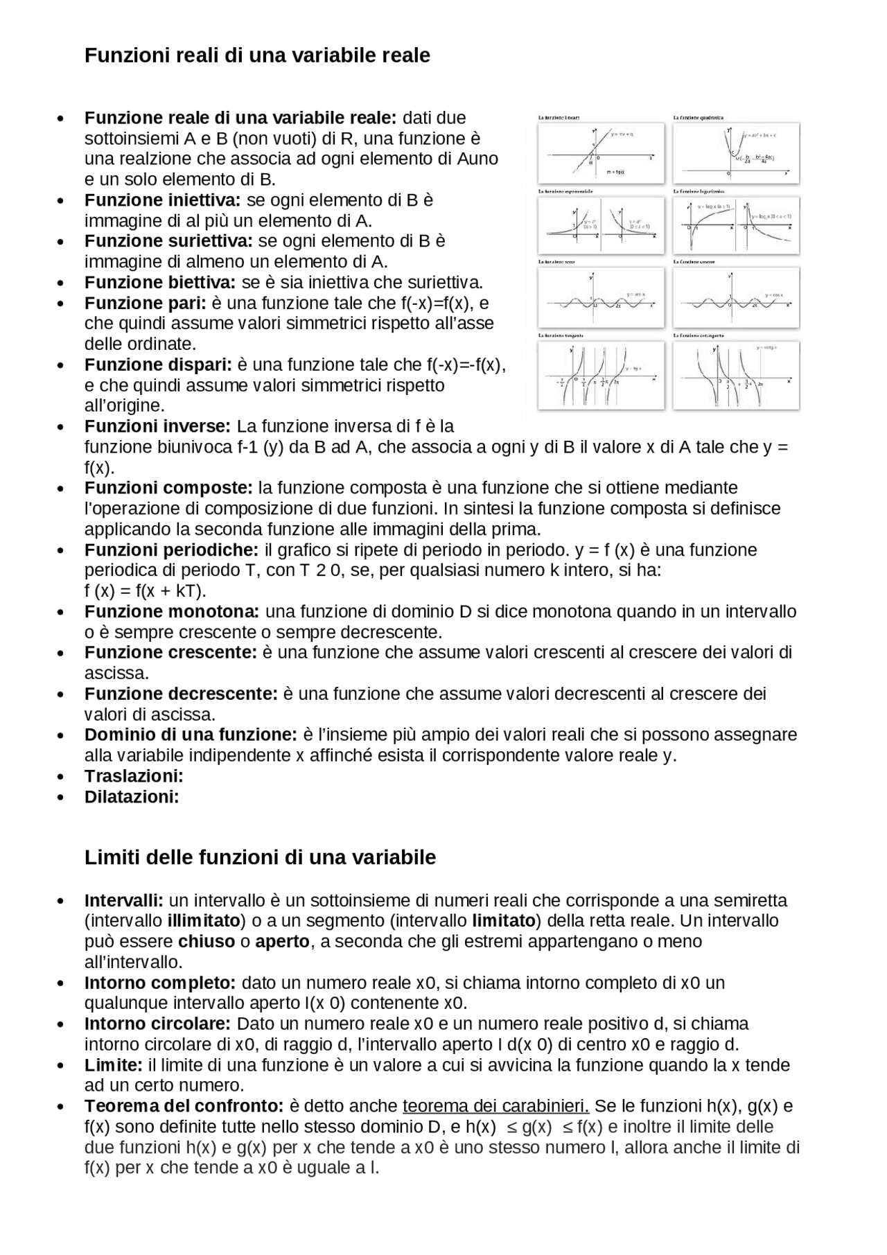 Matematica-riassunto argomenti teoria di 5 superiore | Appunti di Matematica | Docsity