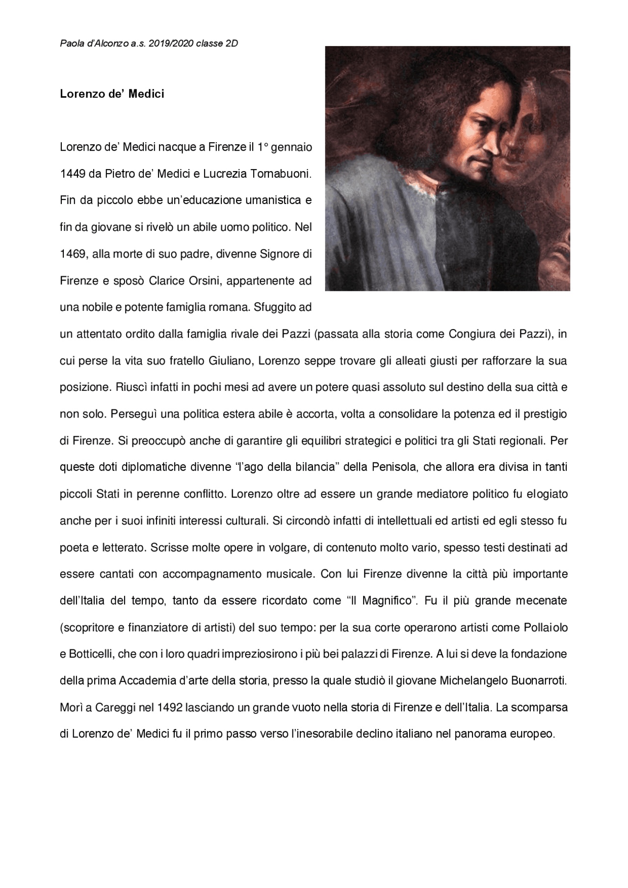 Lorenzo de Medici biografia e opere | Dispense di Italiano | Docsity