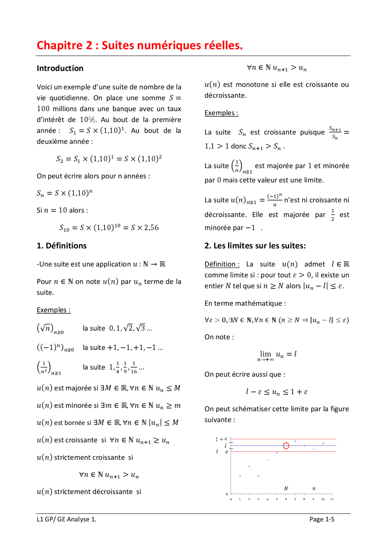 Cour Les Suites Première Partie Summaries Mathematical Analysis