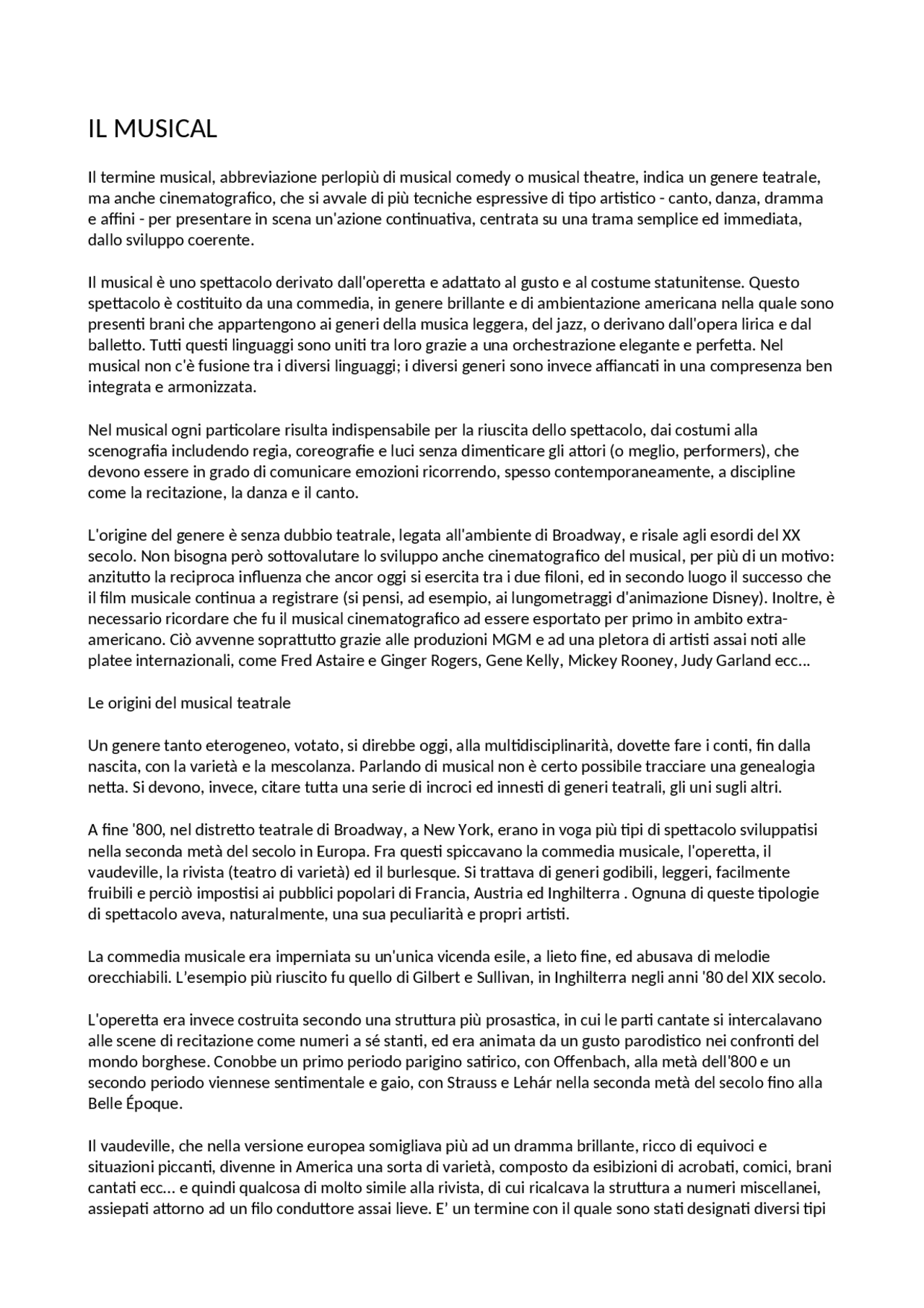 La storia del musical | Schemi e mappe concettuali di Storia Della ...