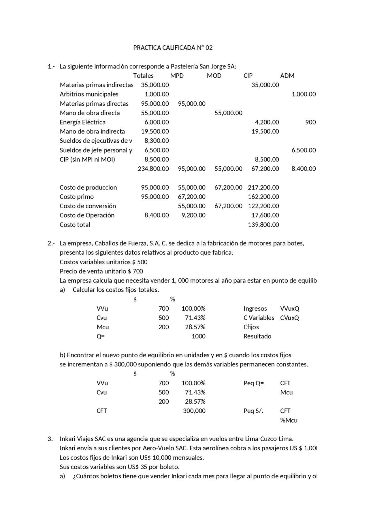 Costos Y Presupuestos Ejercicios Exercises Of Accounting Docsity