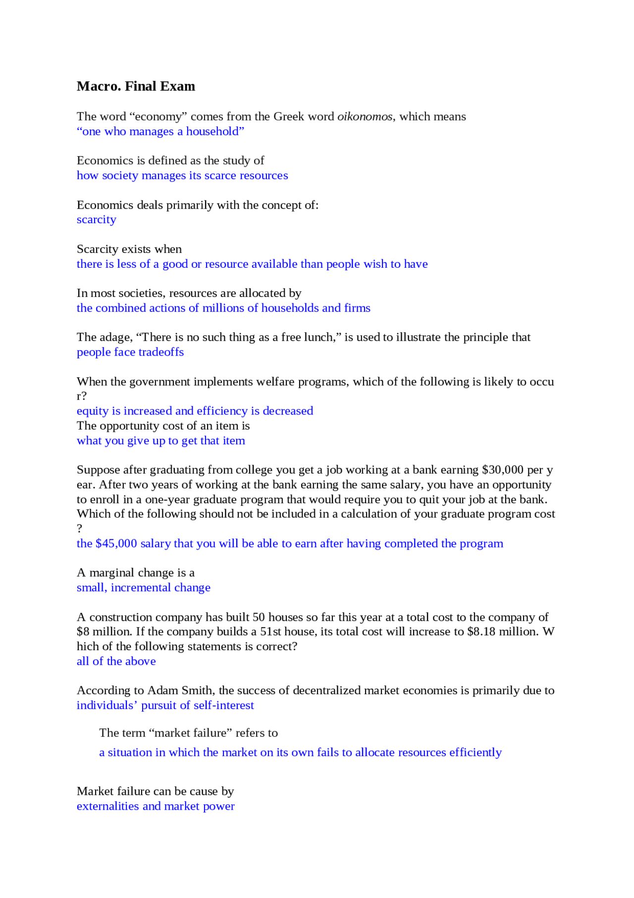 Macroeconomics Final Exam Exams Macroeconomics Docsity