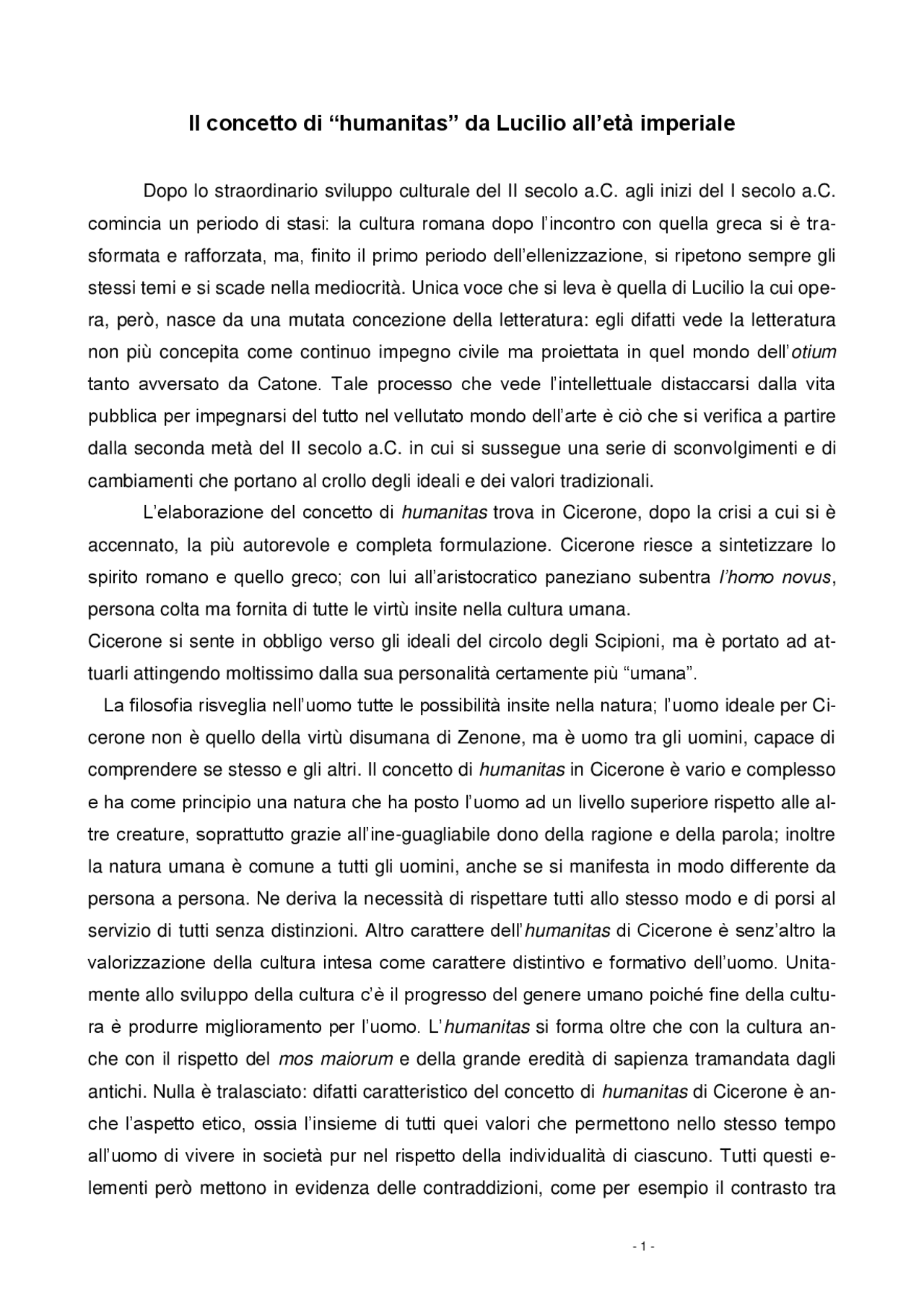 Il Concetto Di Humanitas Appunti Di Latino Docsity