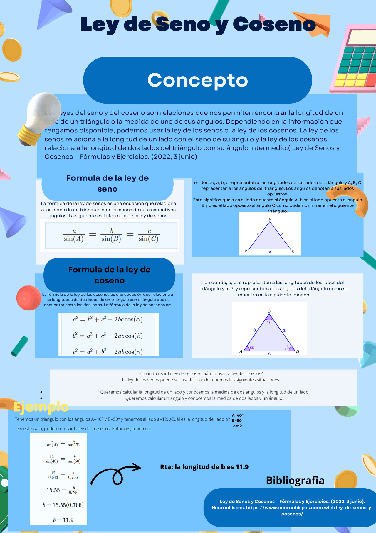 Ley del seno y coseno cálculo 1 | Ejercicios de Cálculo | Docsity