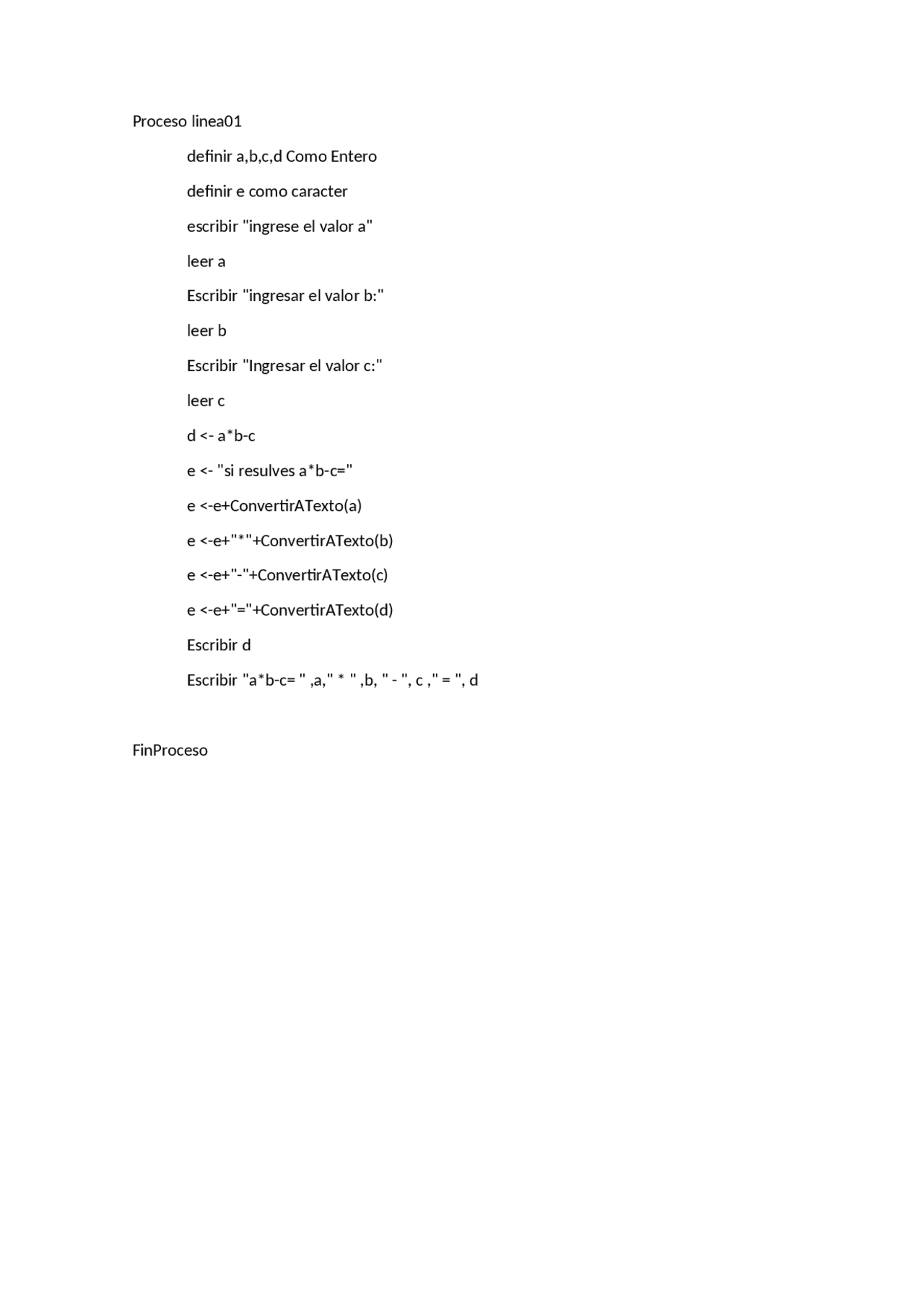 Programa para resolver la ecuación a*b-c = d | Ejercicios de Algoritmos de Aproximación | Docsity