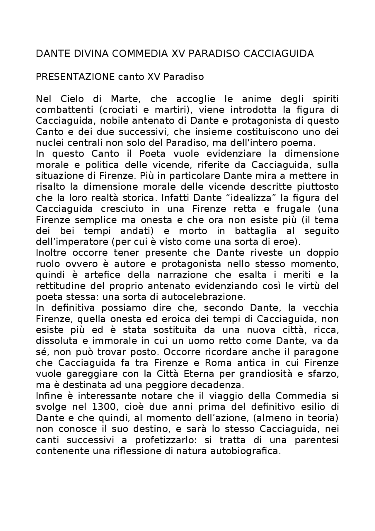 Dante Divina Commedia Xv Paradiso Cacciaguida Esercizi Di Letteratura