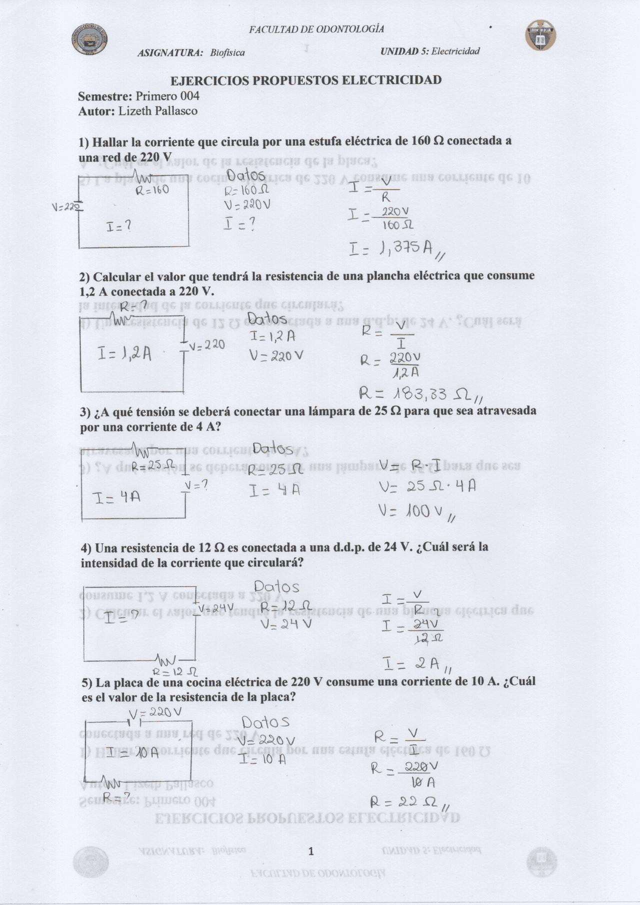 Ejercicios De Electricidad Ejercicios De Biofísica Docsity