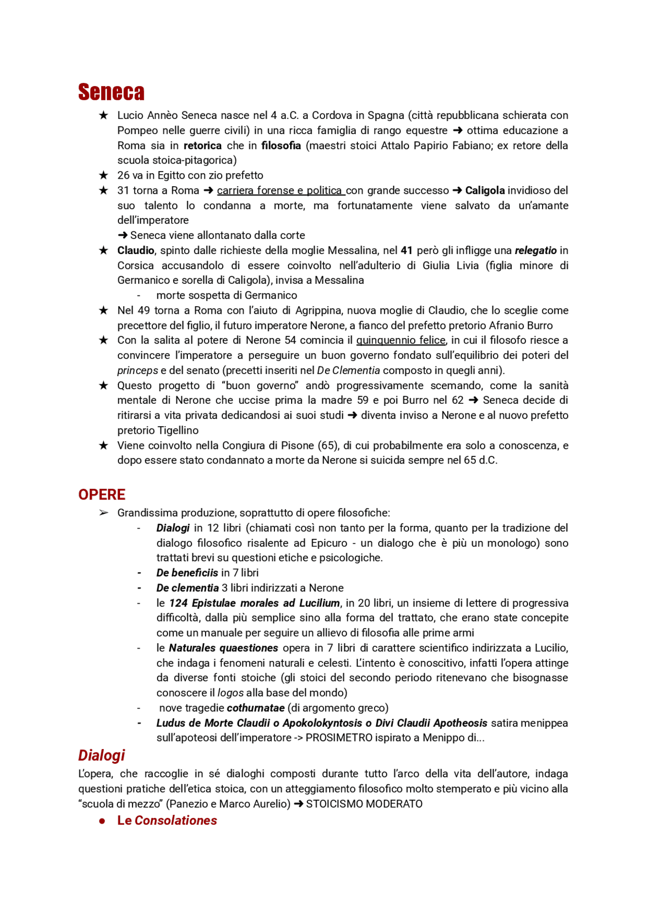 Seneca - riassunto e appunti | Appunti di Latino | Docsity