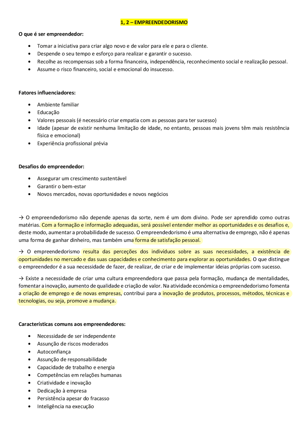 Resumos De Empreendedorismo Resumos Empreendedorismo Docsity
