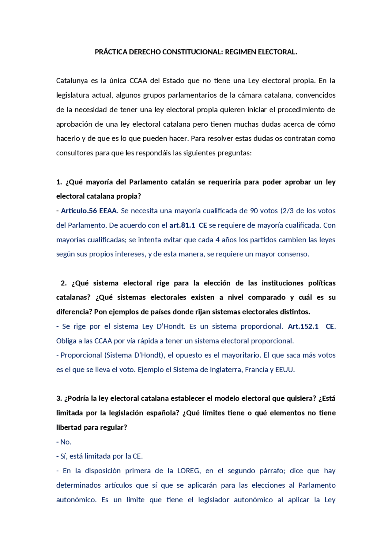 Derecho Constitucional Ii PrÁctica 8 Ejercicios De Derecho