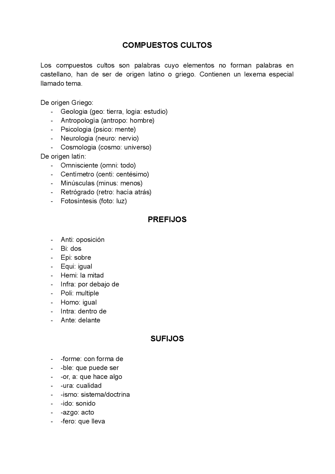 Compuestos cultos, sufijos y prefijos | Apuntes de Lengua y Literatura ...