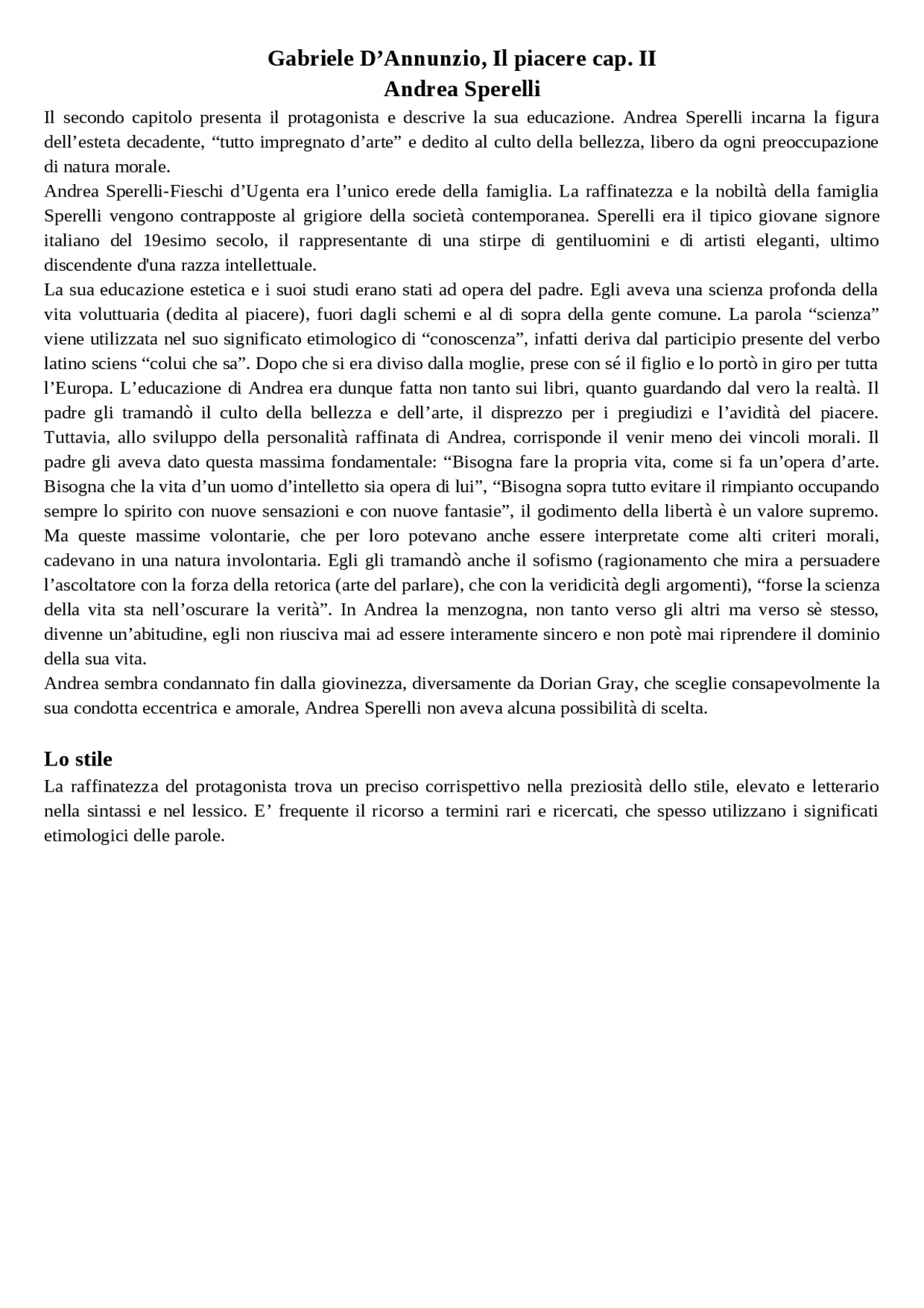 Il piacere cap. 2 - Gabriele D'Annunzio - Riassunto, spiegazione e ...