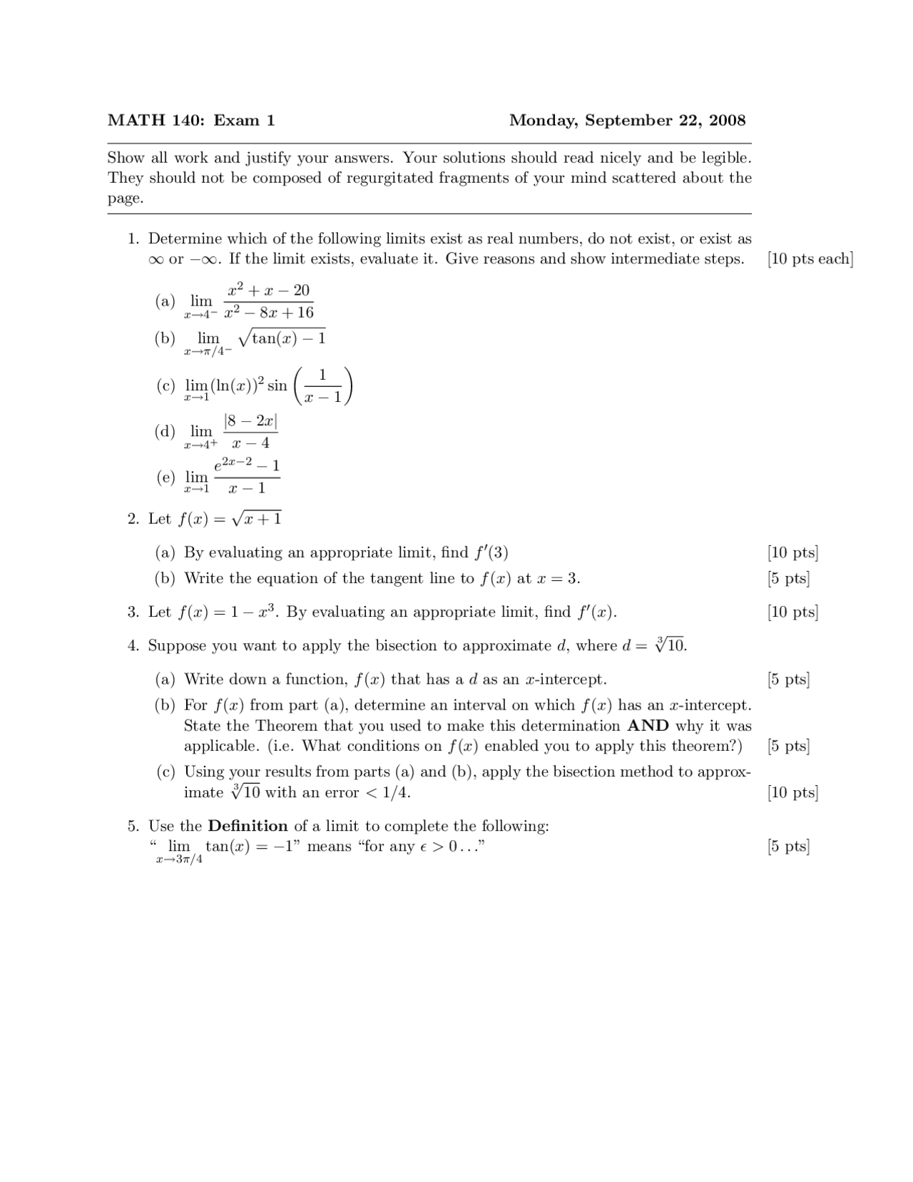Prepraration for exam 1 | Study notes Mathematics | Docsity