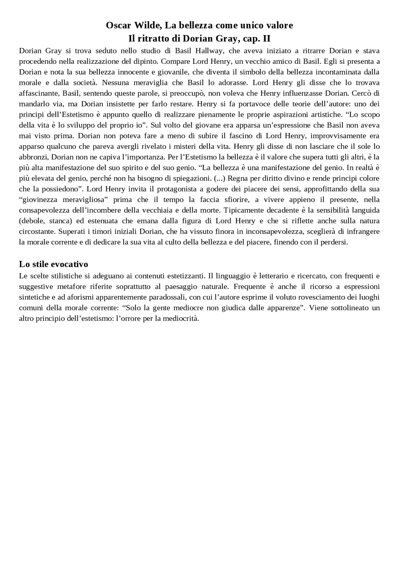 Il Ritratto Di Dorian Gray Cap 2 Oscar Wilde Riassunto