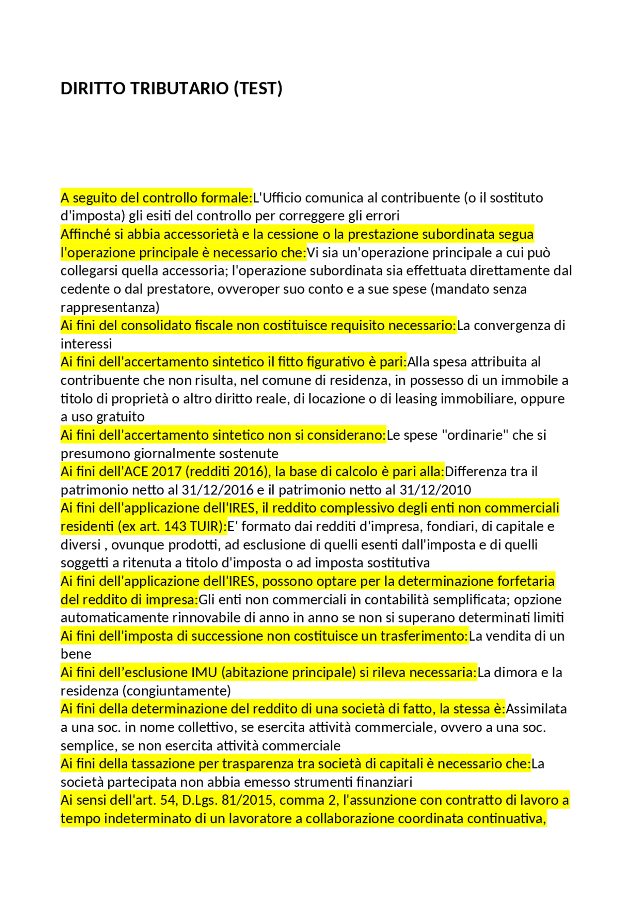 Domande dei vari test del corso | Prove d'esame di Diritto Tributario ...