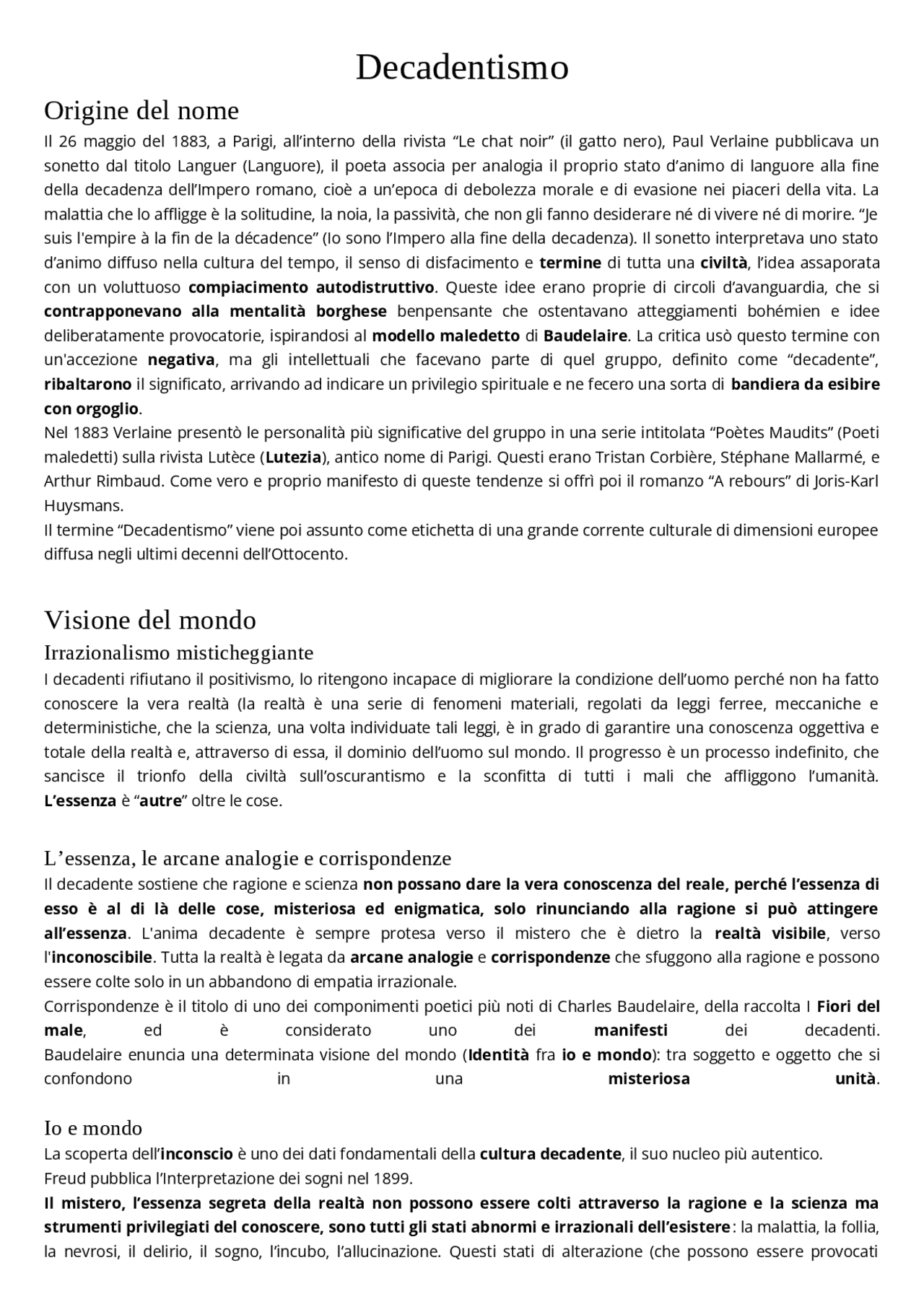 Decadentismo Charles Baudelaire Gabriele Dannunzio Appunti Di
