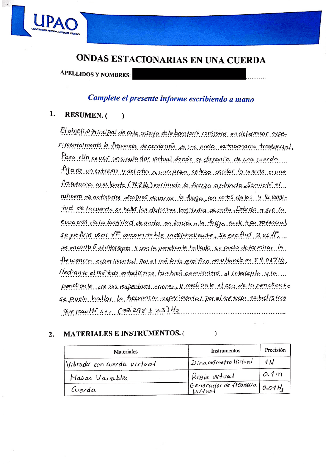 Informe De Laboratorio 6 Ondas Estacionarias En Una Cuerda Fisica