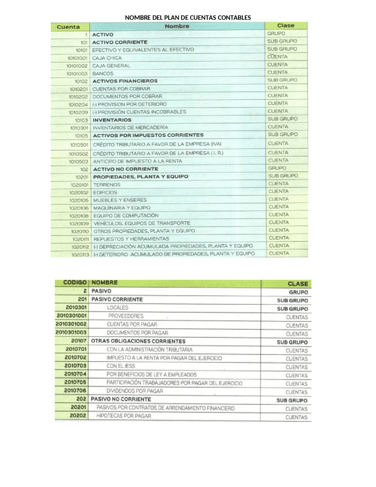 PLAN DE CUENTAS CONTABLES TABLAS | Apuntes de Economía de la Empresa ...