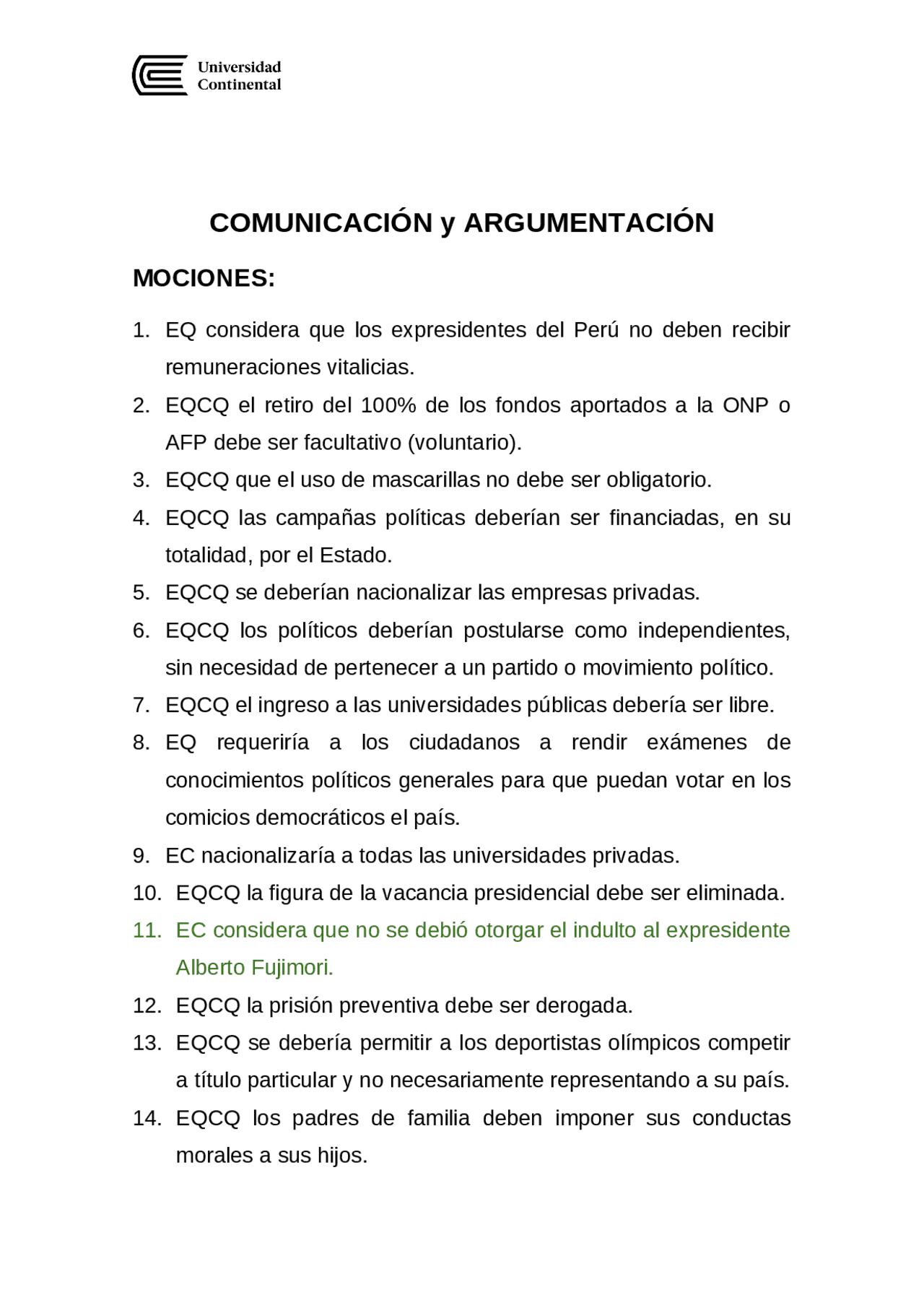 Mociones mociones mociones | Apuntes de Comunicación | Docsity