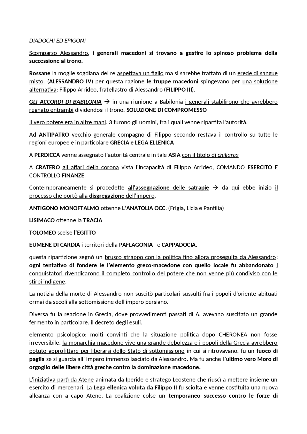 Sintesi diadochi ed epigoni | Schemi e mappe concettuali di Storia ...