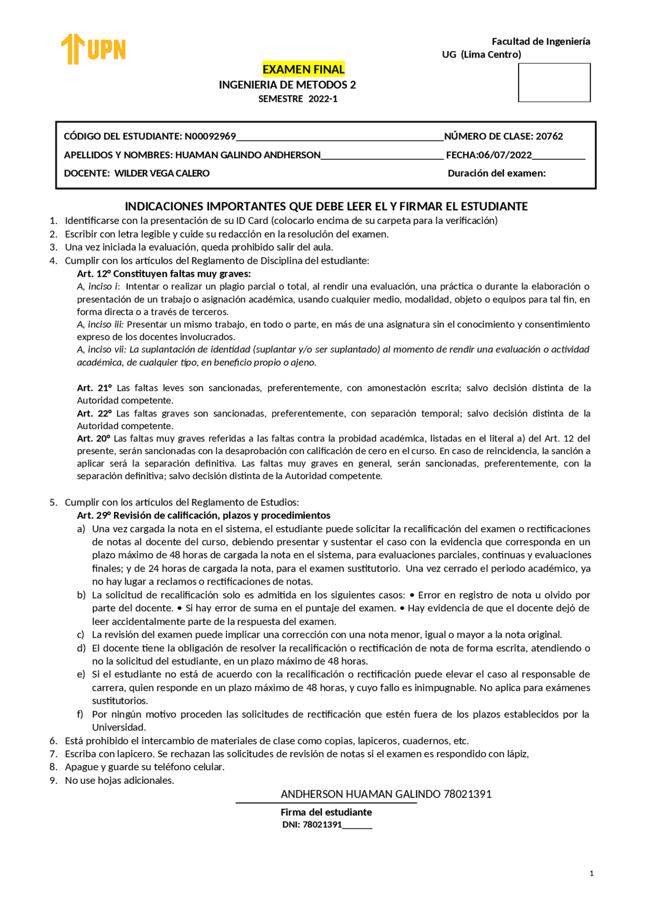 Examen De IngenierÍa De Metodos 2 Exámenes De Ingeniería Docsity