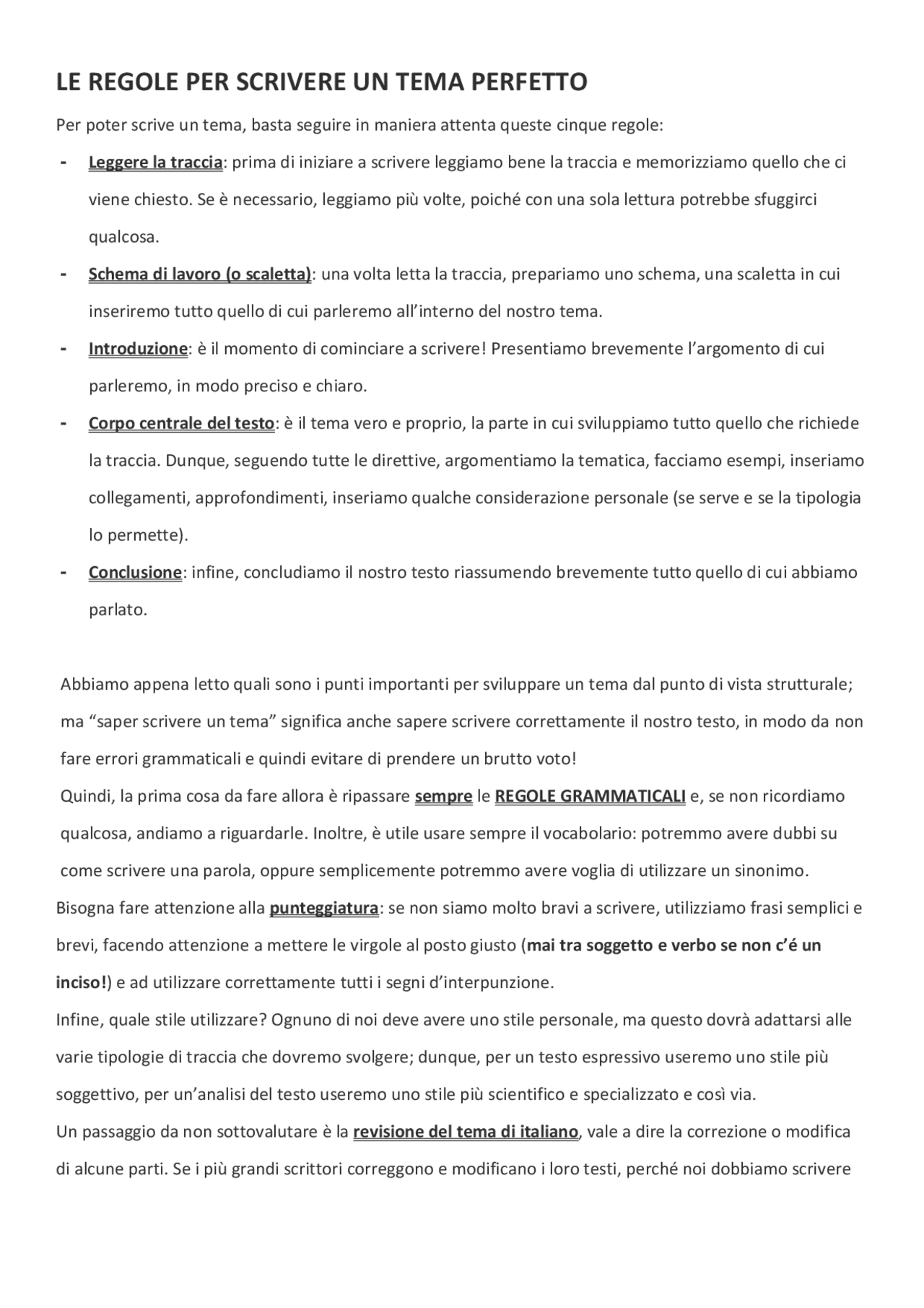 Le Regole Per Scrivere Un Tema Perfetto Appunti Di Italiano Docsity