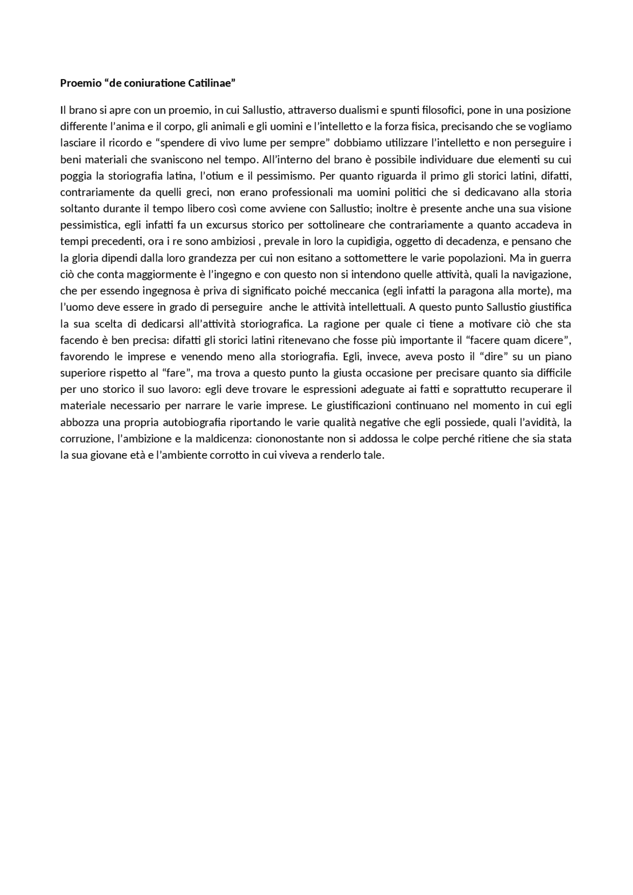 Proemio De Coniuratione Catilinae Appunti Di Latino Docsity