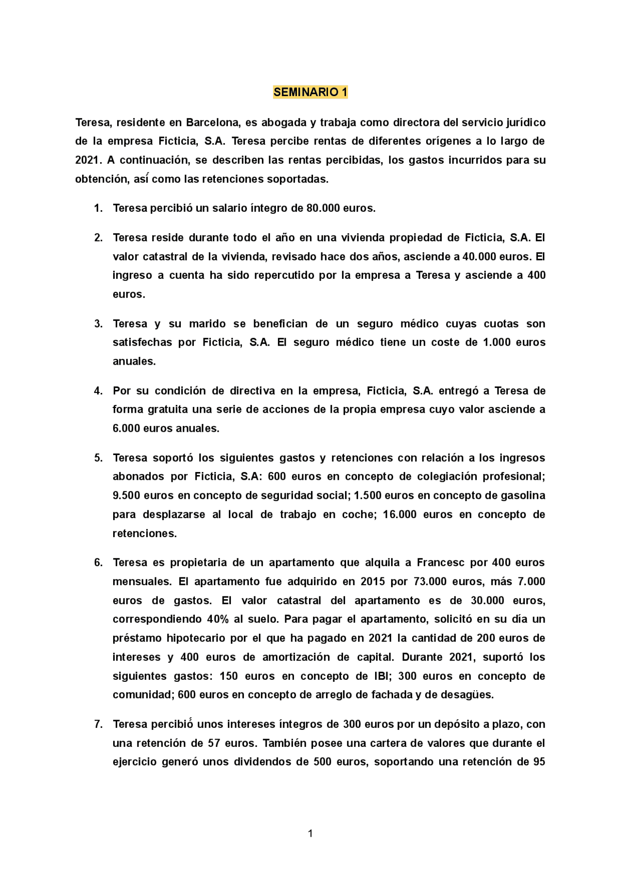 Seminarios De Derecho Tributario De La Upf Ejercicios De Derecho