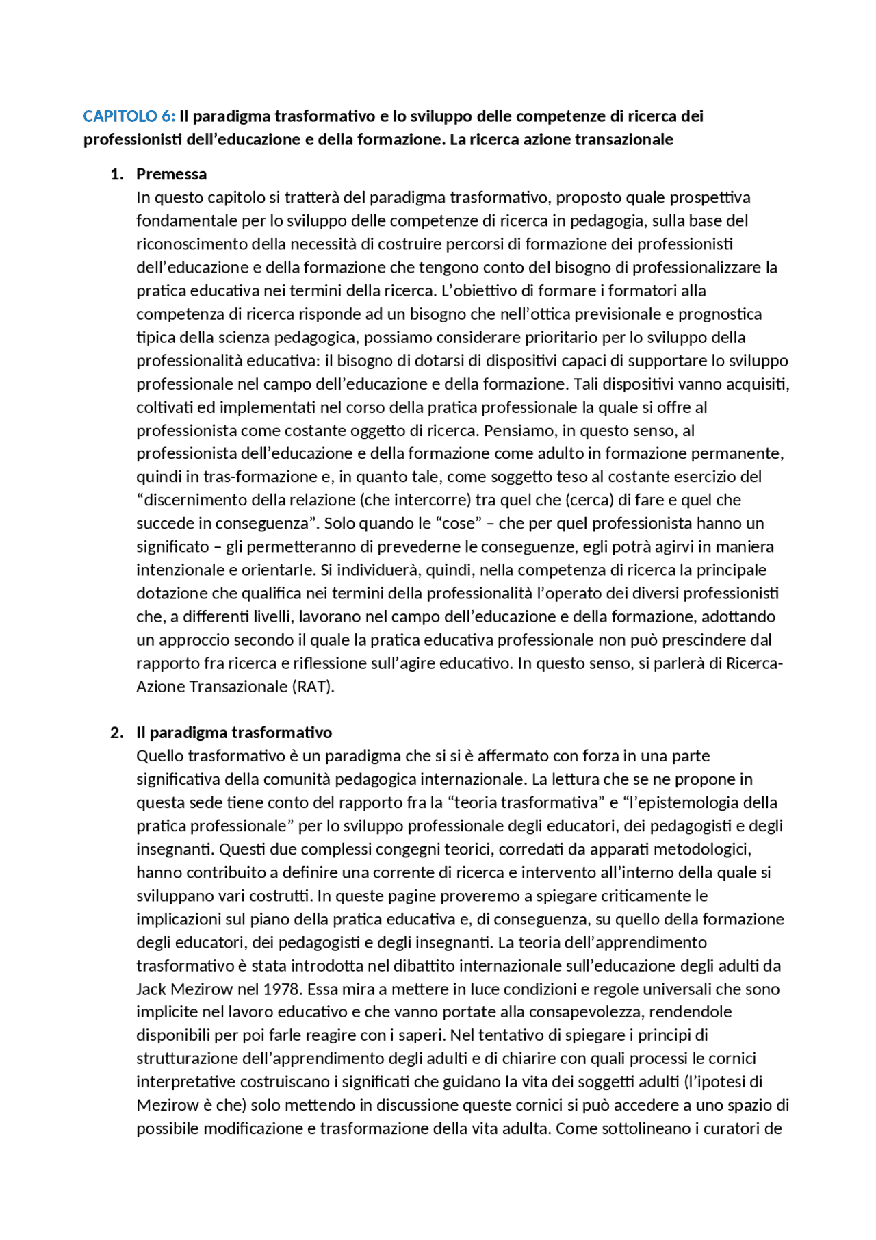 Riassunto "La competenza di ricerca nelle professioni educative" CAP.6 ...