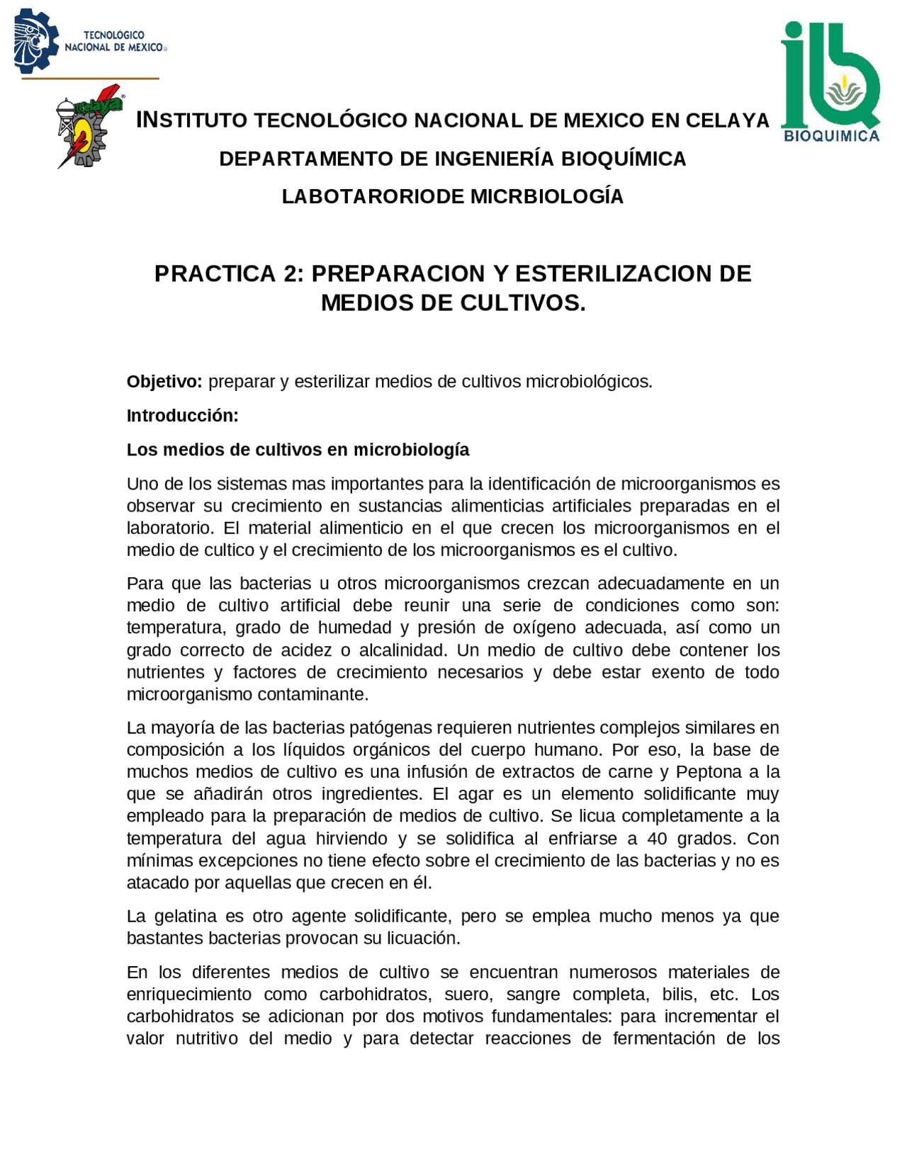Practica De Laboratorio Apuntes De Microbiología Docsity