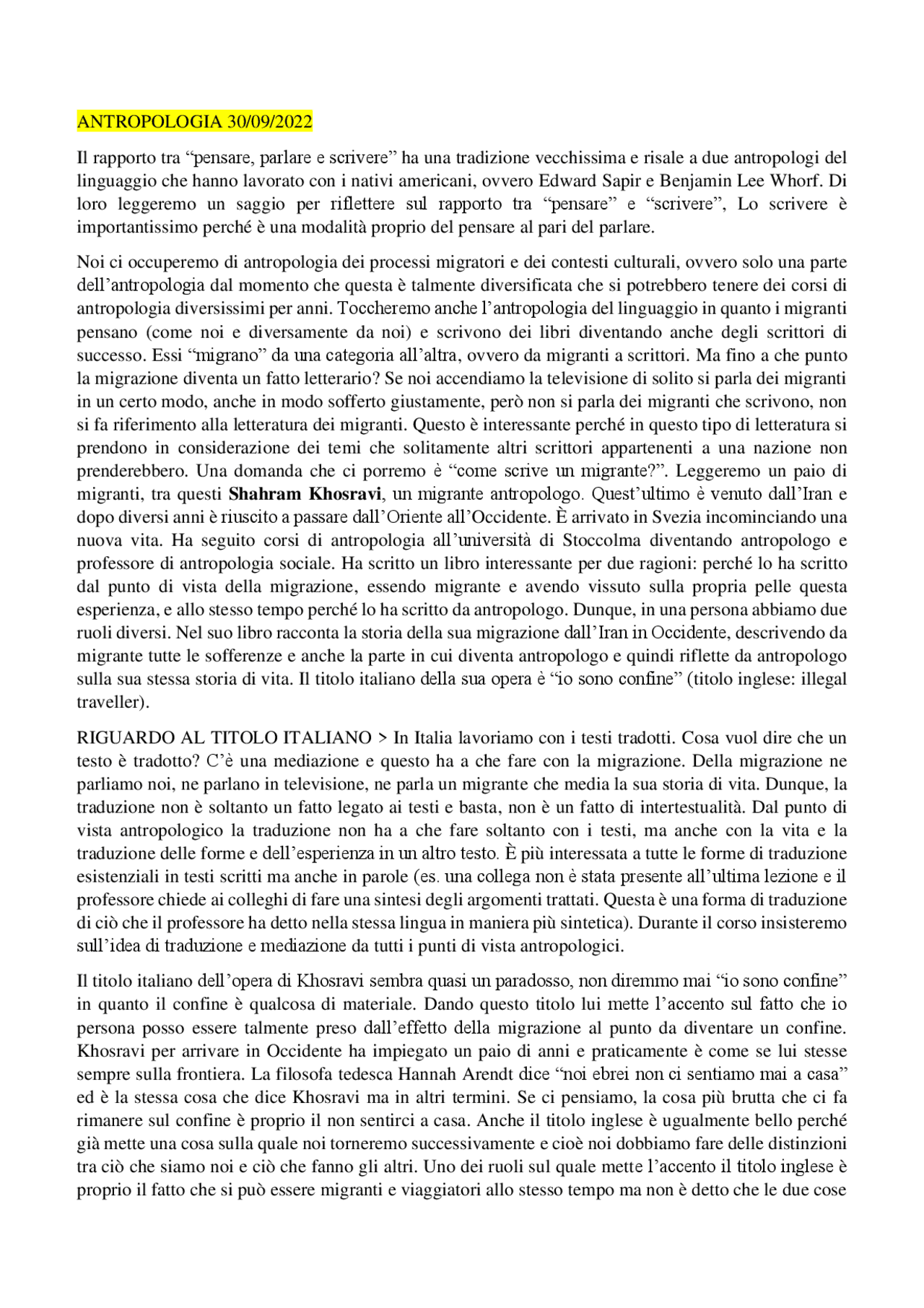 Prima Lezione Di Antropologia Dei Processi Migratori Appunti Di