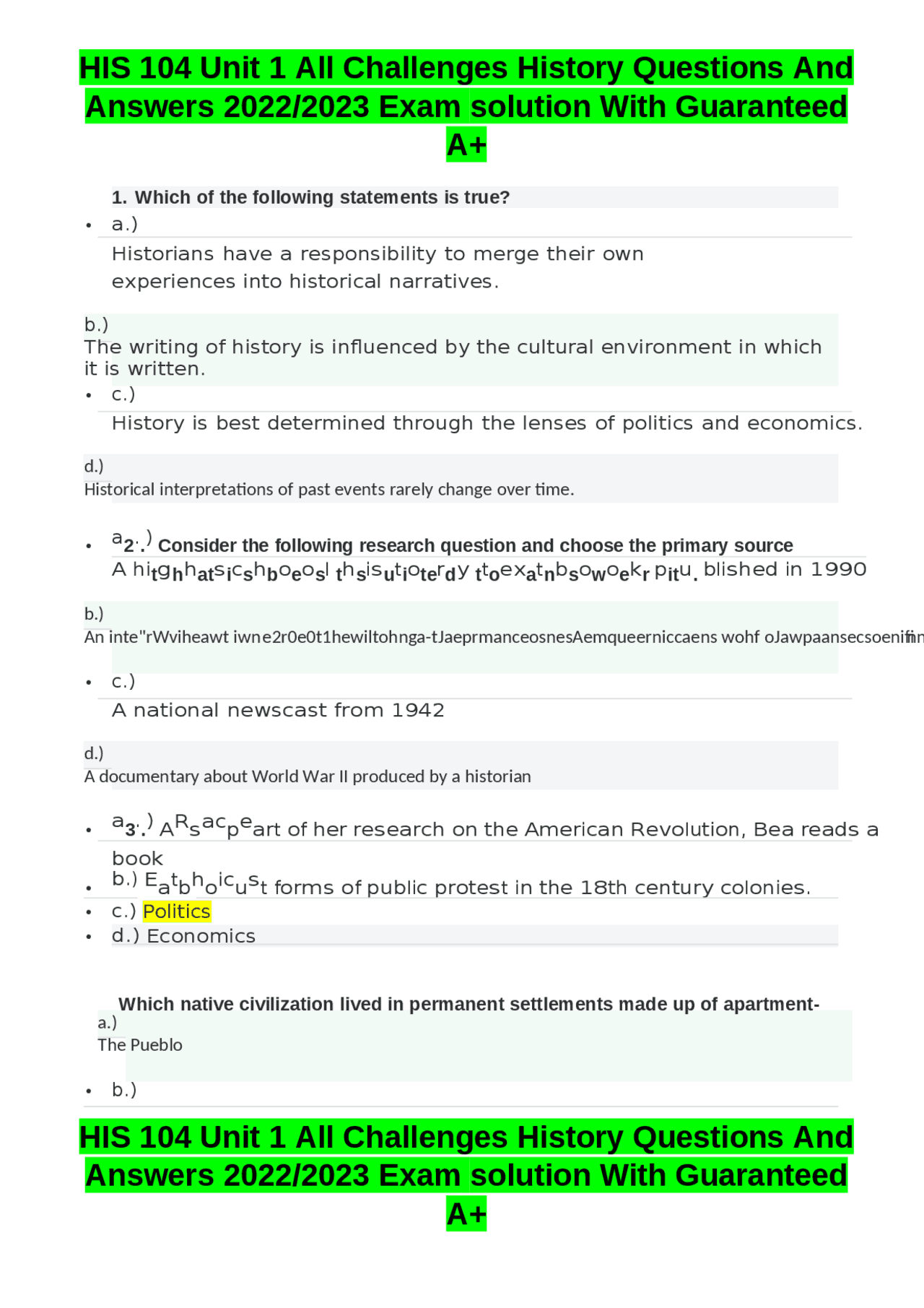 HIS 104 Unit 1 All Challenges History Questions And Answers 2022/2023 ...