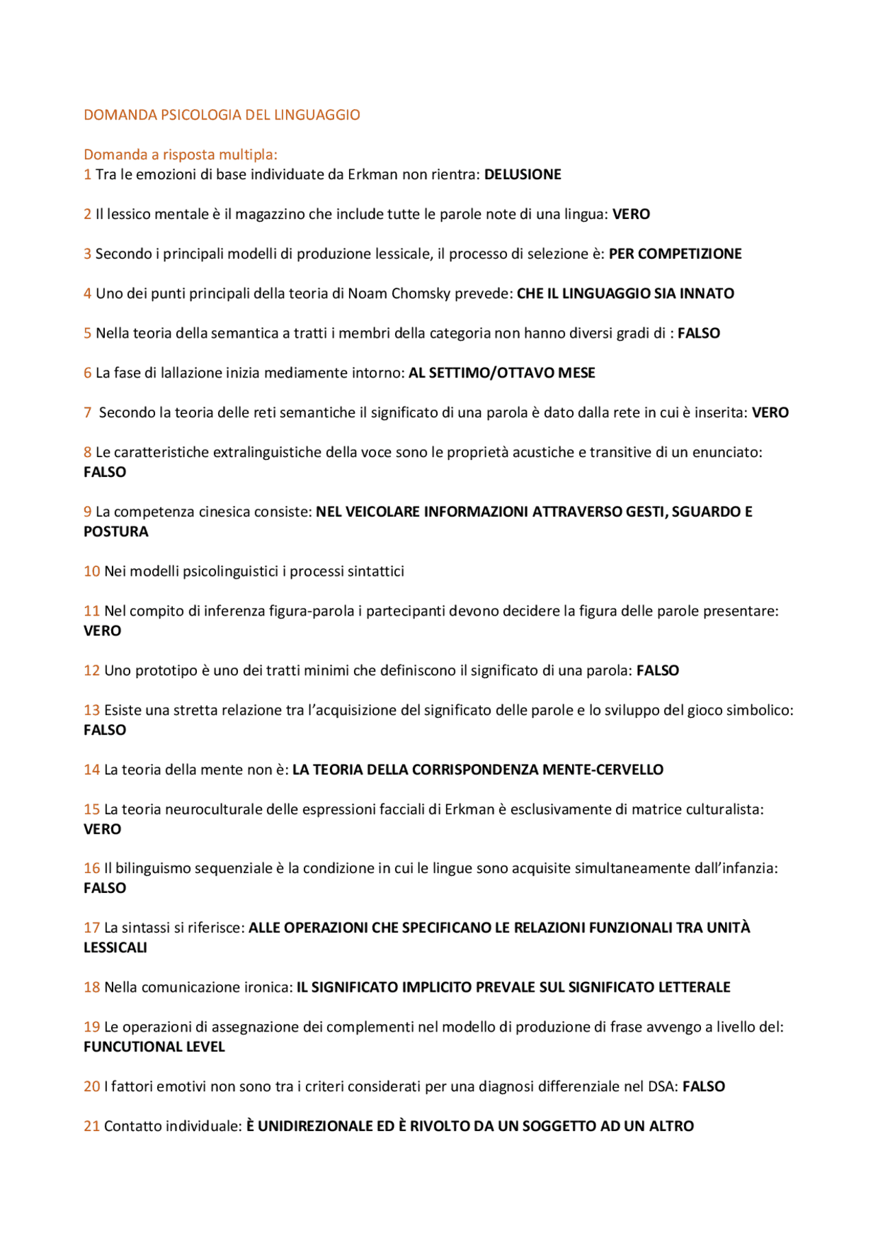 Domande Psicologia Del Linguaggio E Della Comunicazione Prove Desame