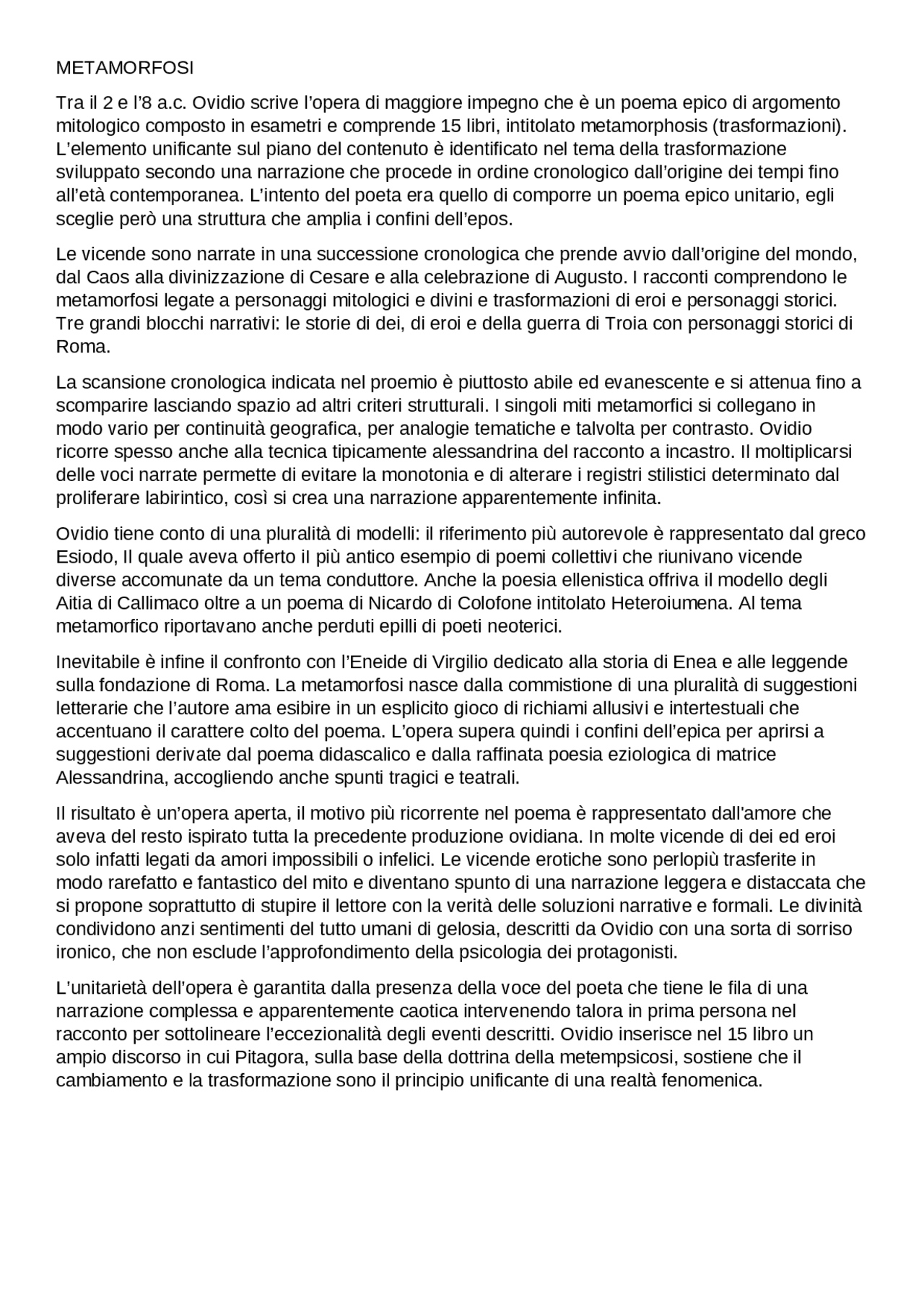 Appunti Riassunti Opere Ovidio Appunti Di Latino Docsity