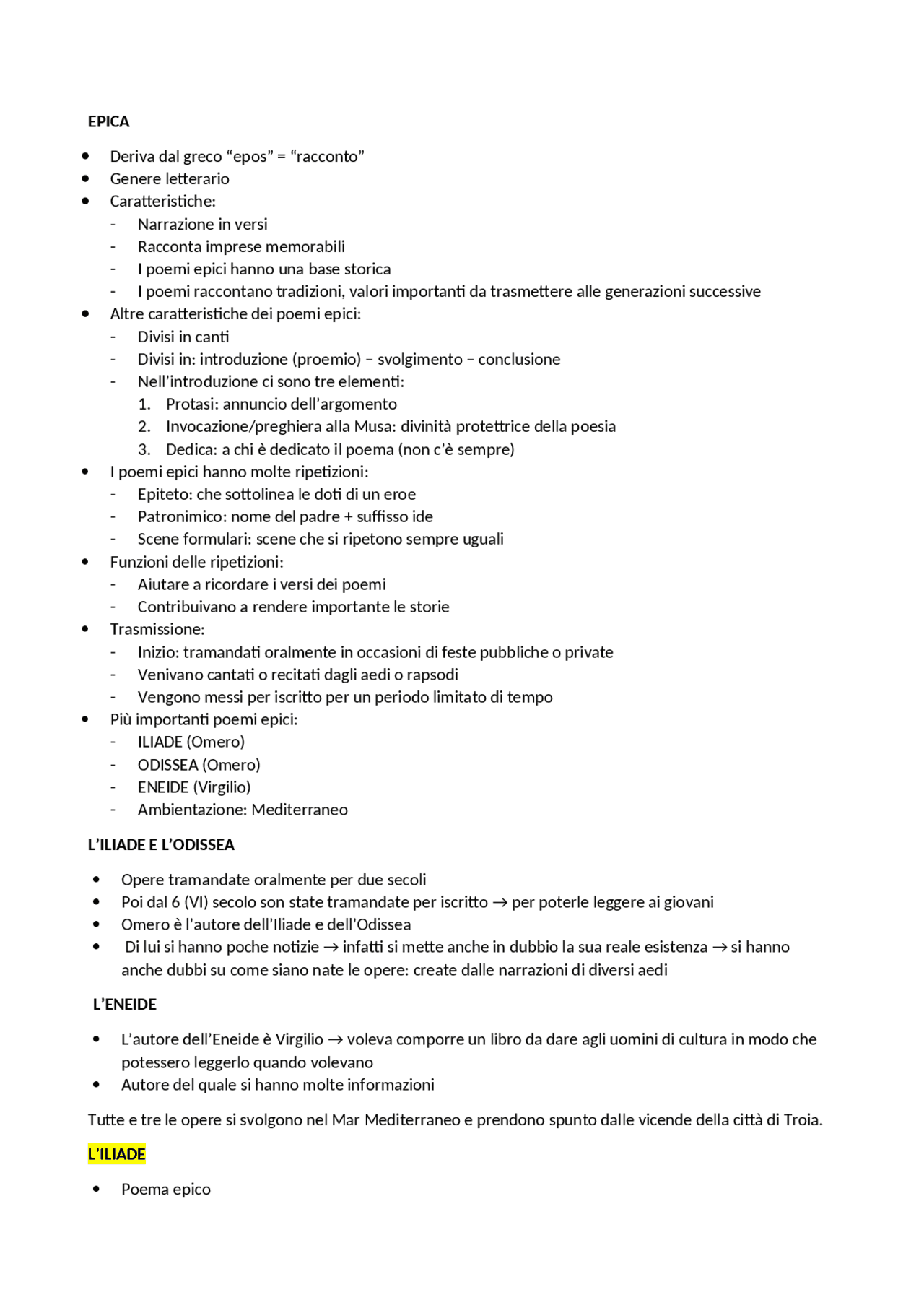 Schema Di Epica Su Iliade E Odissea Schemi E Mappe Concettuali Di