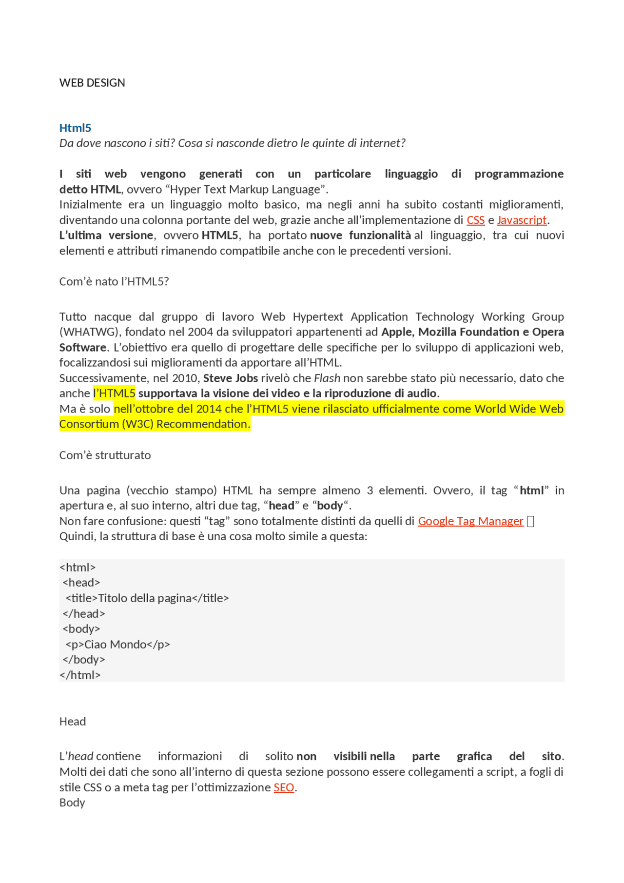 Web and graphic design | Schemi e mappe concettuali di Computer Graphics | Docsity