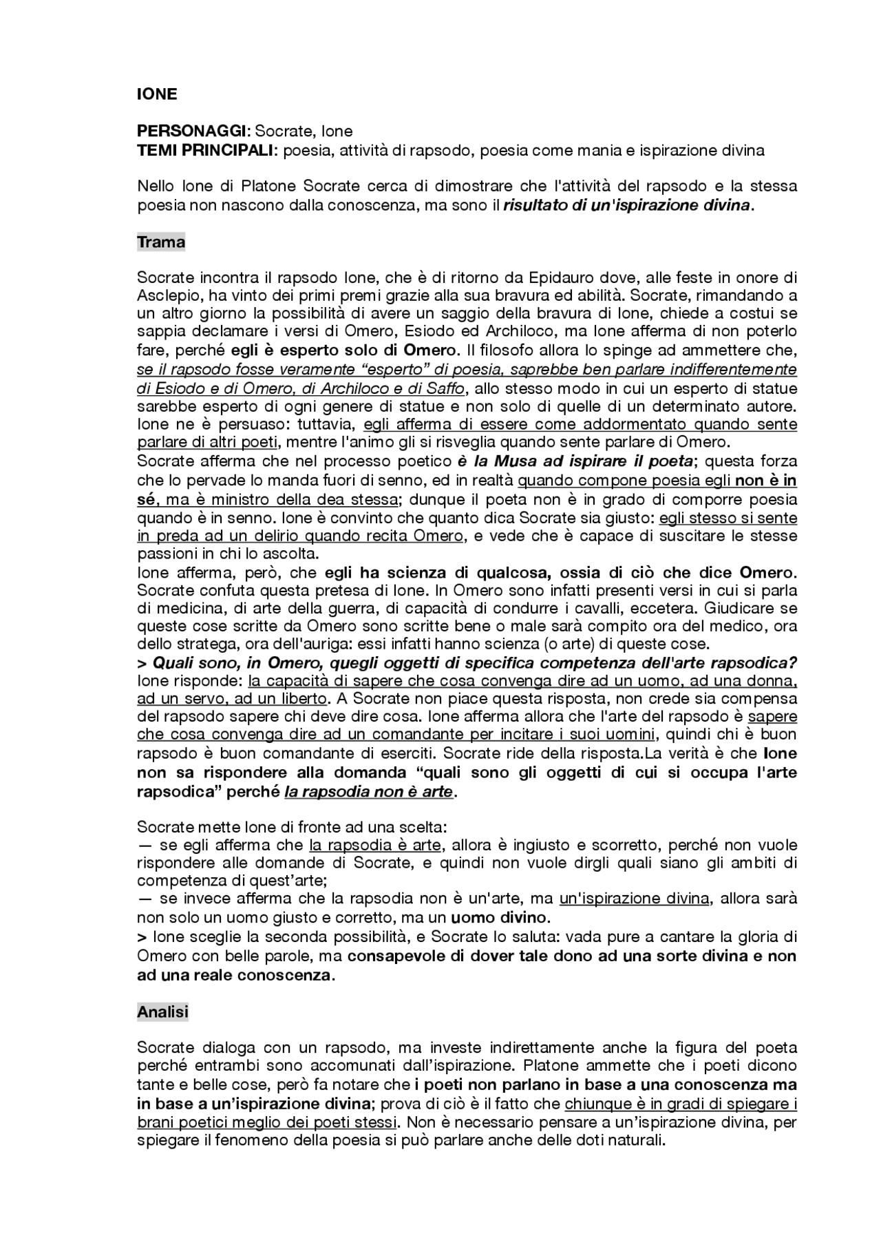 Riassunto Del Dialogo Platonico Ione Schemi E Mappe Concettuali Di