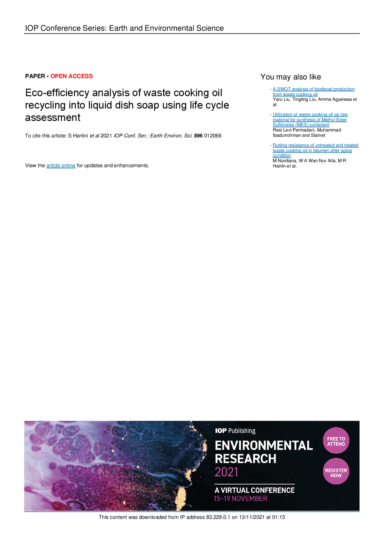 Concept Paper Example Cooking Oil Recycle Lecture Notes English